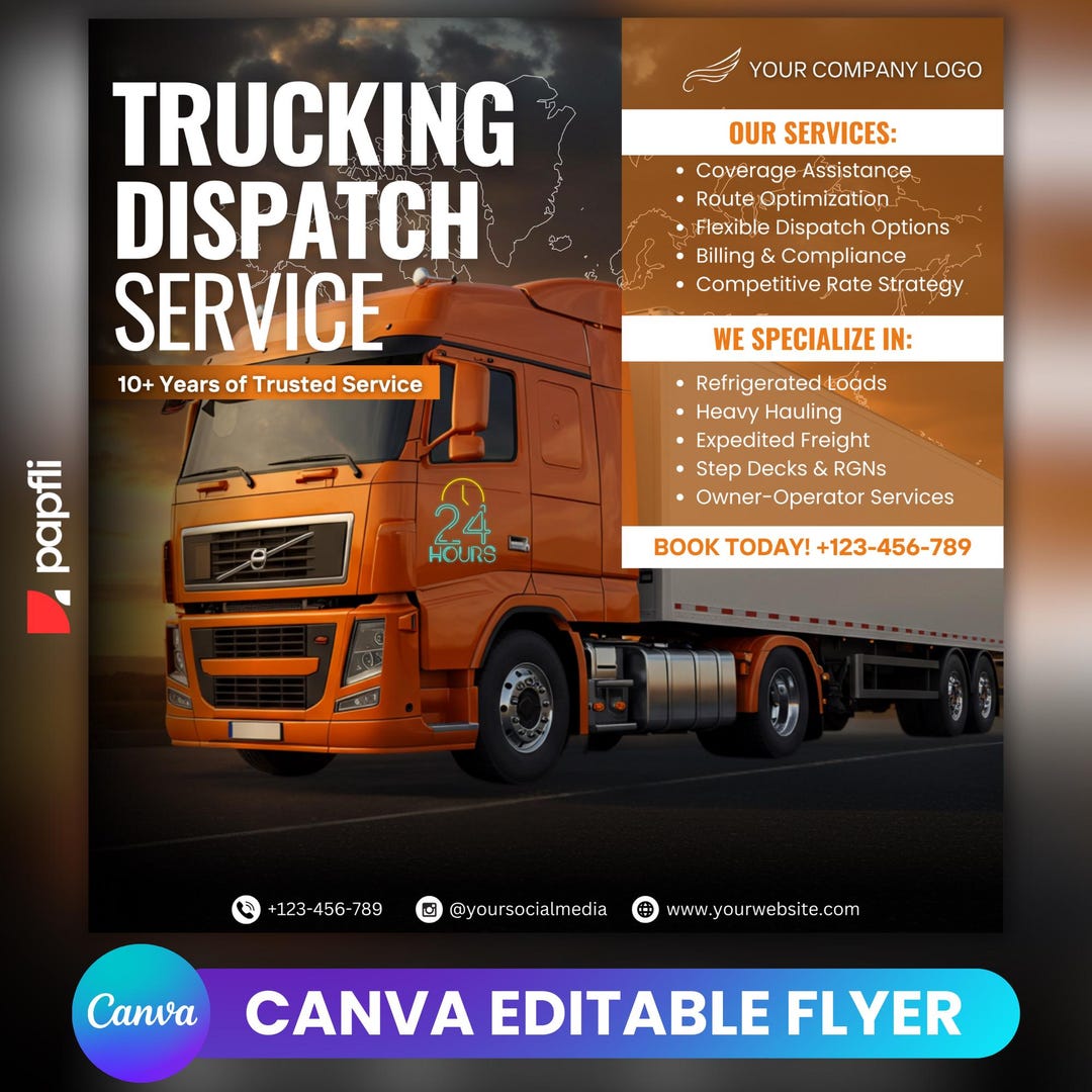 Trucking Dispatch Flyer: Editable Logistics Template (canva, Digital ...