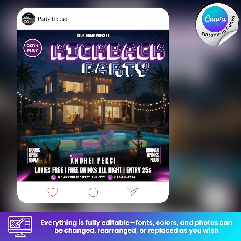 Kickback Party Flyer: DIY Canva Template (digital Download) - Etsy