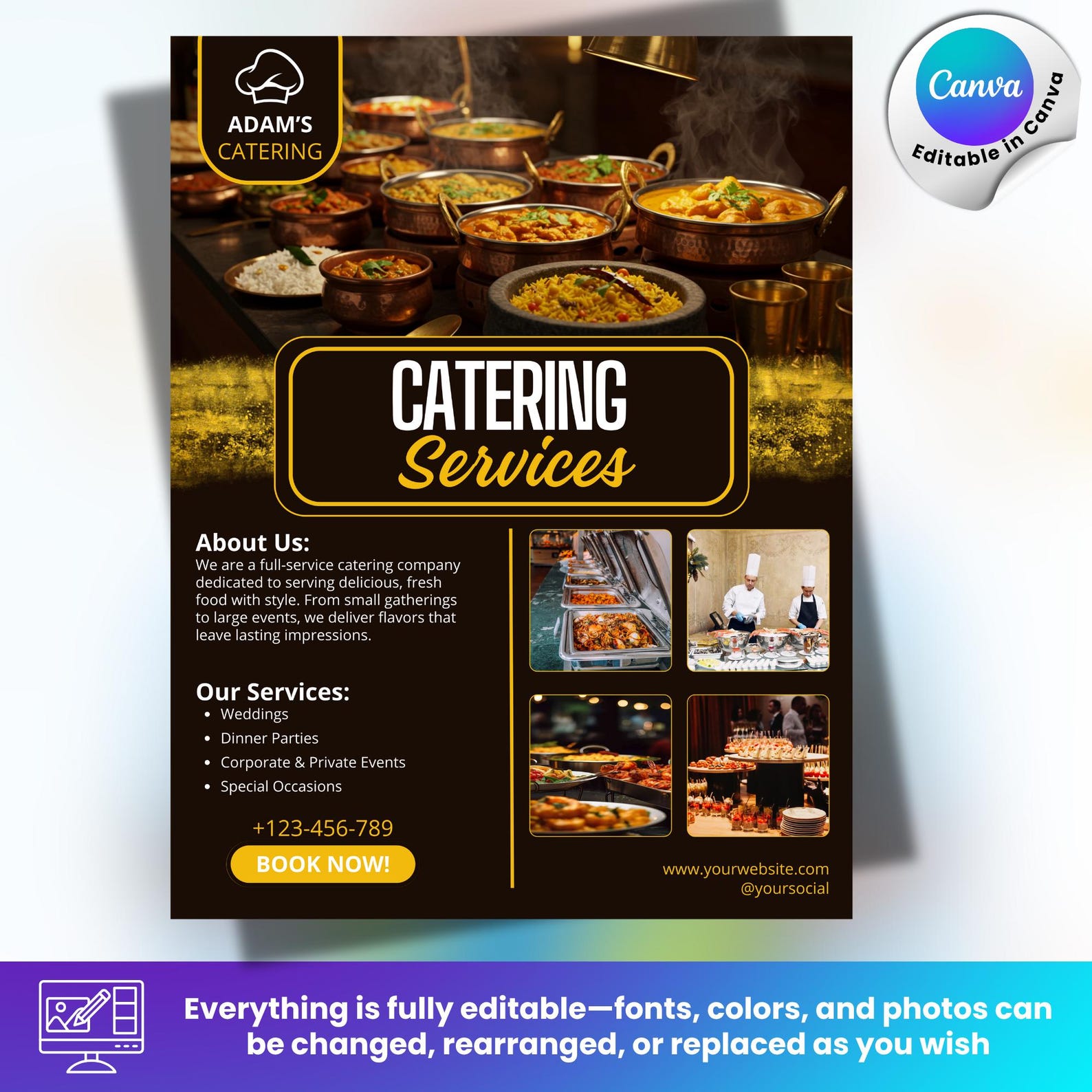 Catering Services Flyer, Editable Flyer Template, Food Catering Flyer ...
