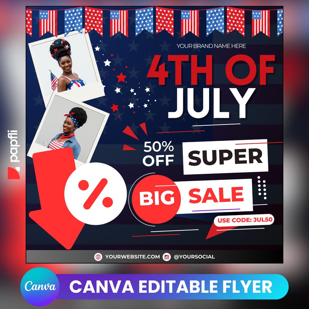 Fourth of July Sale Flyer Template, Editable Flyer, Independence Day ...