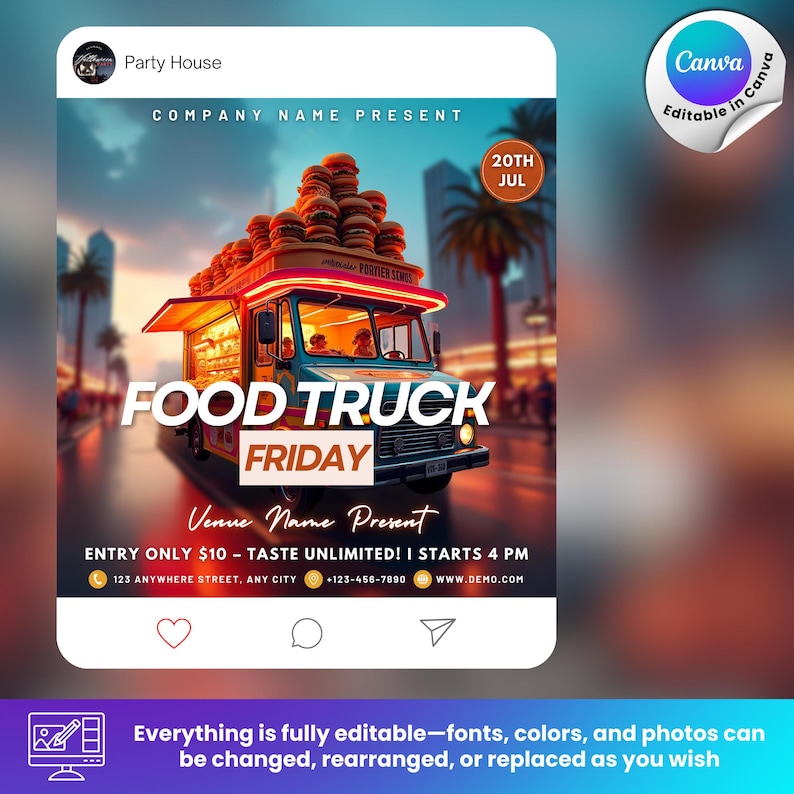 Food Truck Flyer: Editable Canva Template, Festival Event Promo ...