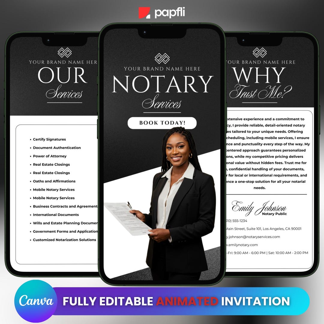 Animated Notary Public Services, Editable Template, Notary Signing ...