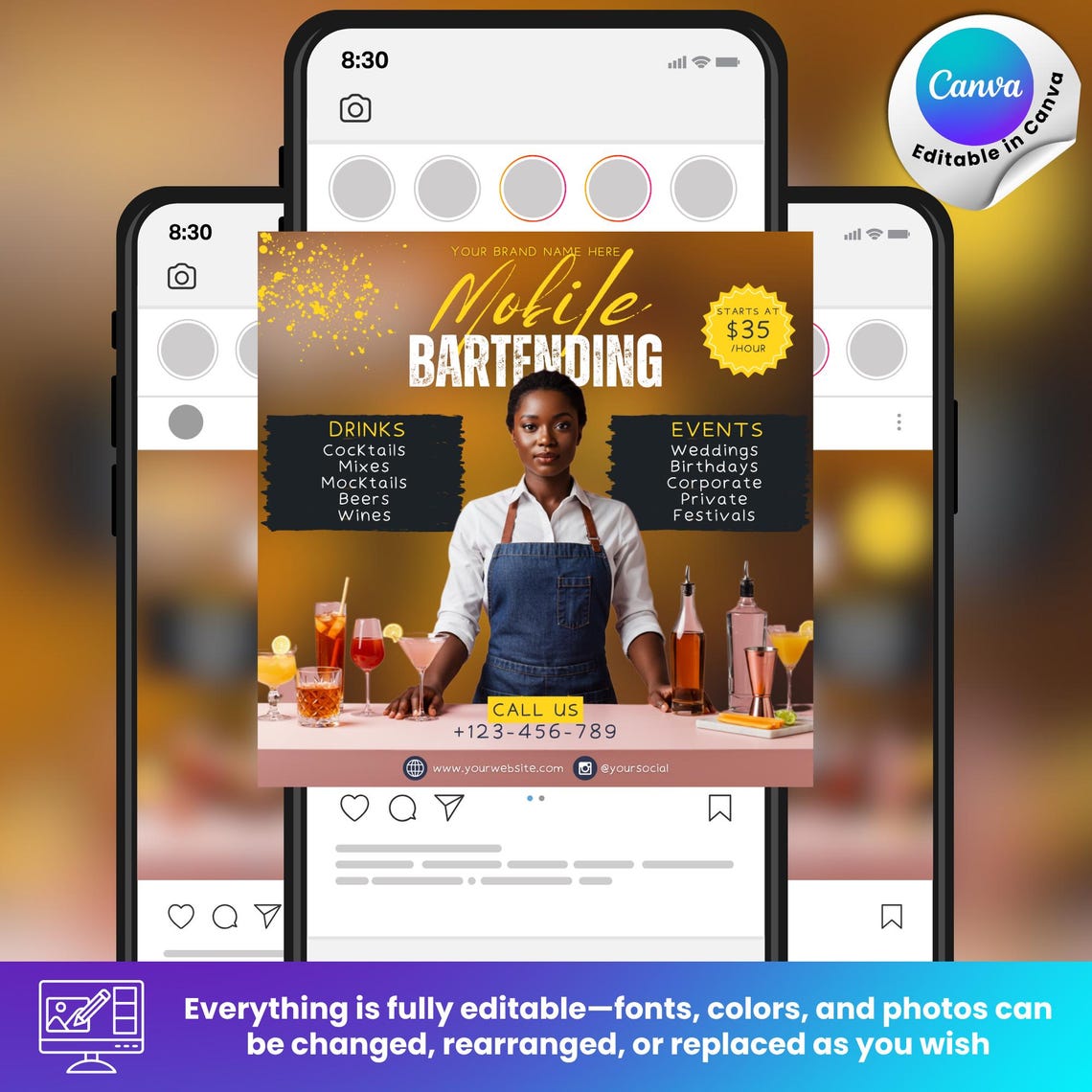 Mobile Bartending Flyer, Editable Flyer, Event Bartender Flyer ...