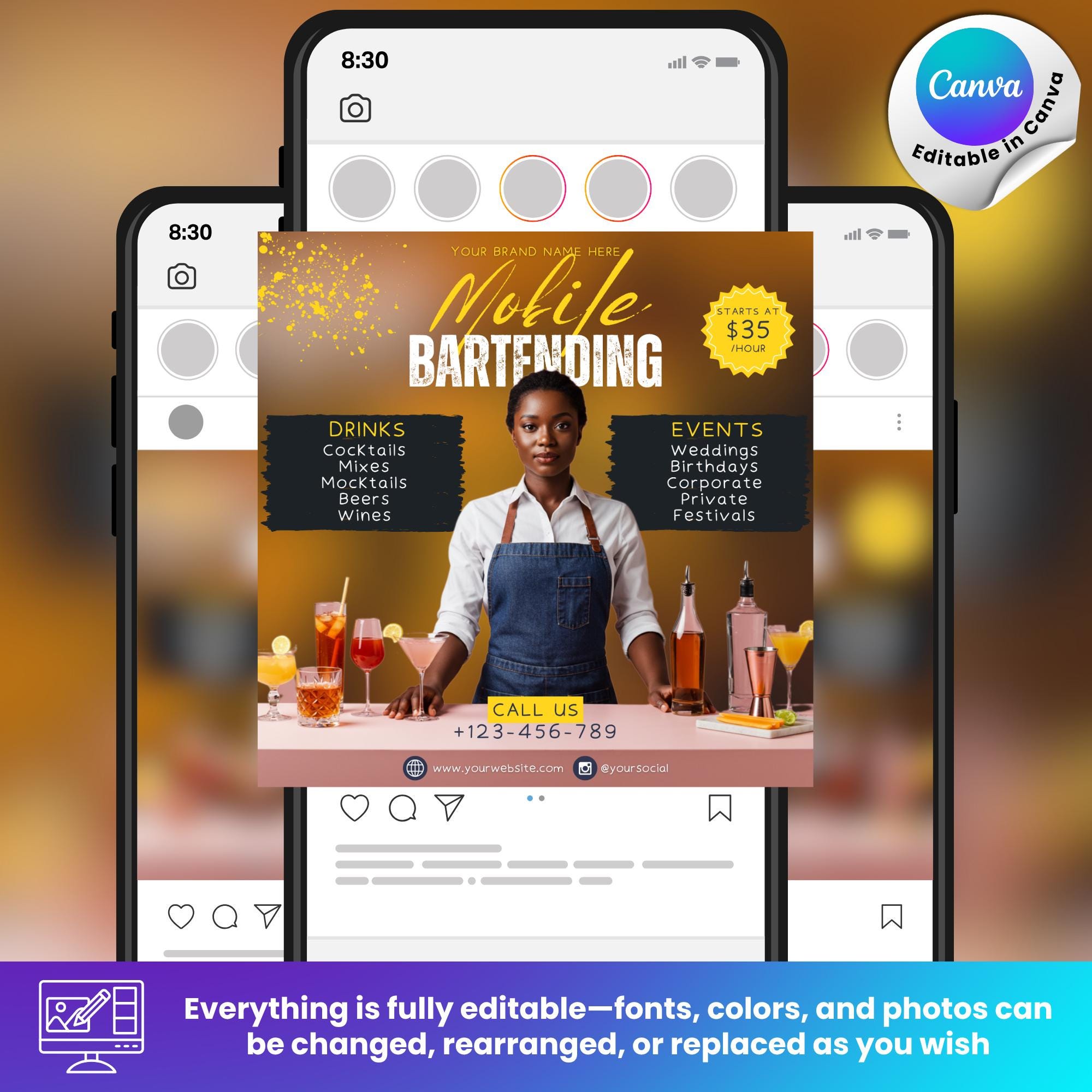 Mobile Bartending Flyer, Editable Flyer, Event Bartender Flyer ...