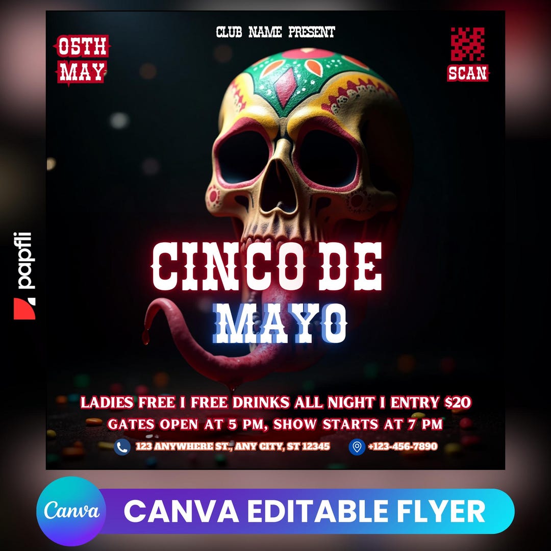 Editable Cinco De Mayo Club Flyer Template: Canva DIY Party Invite - Etsy