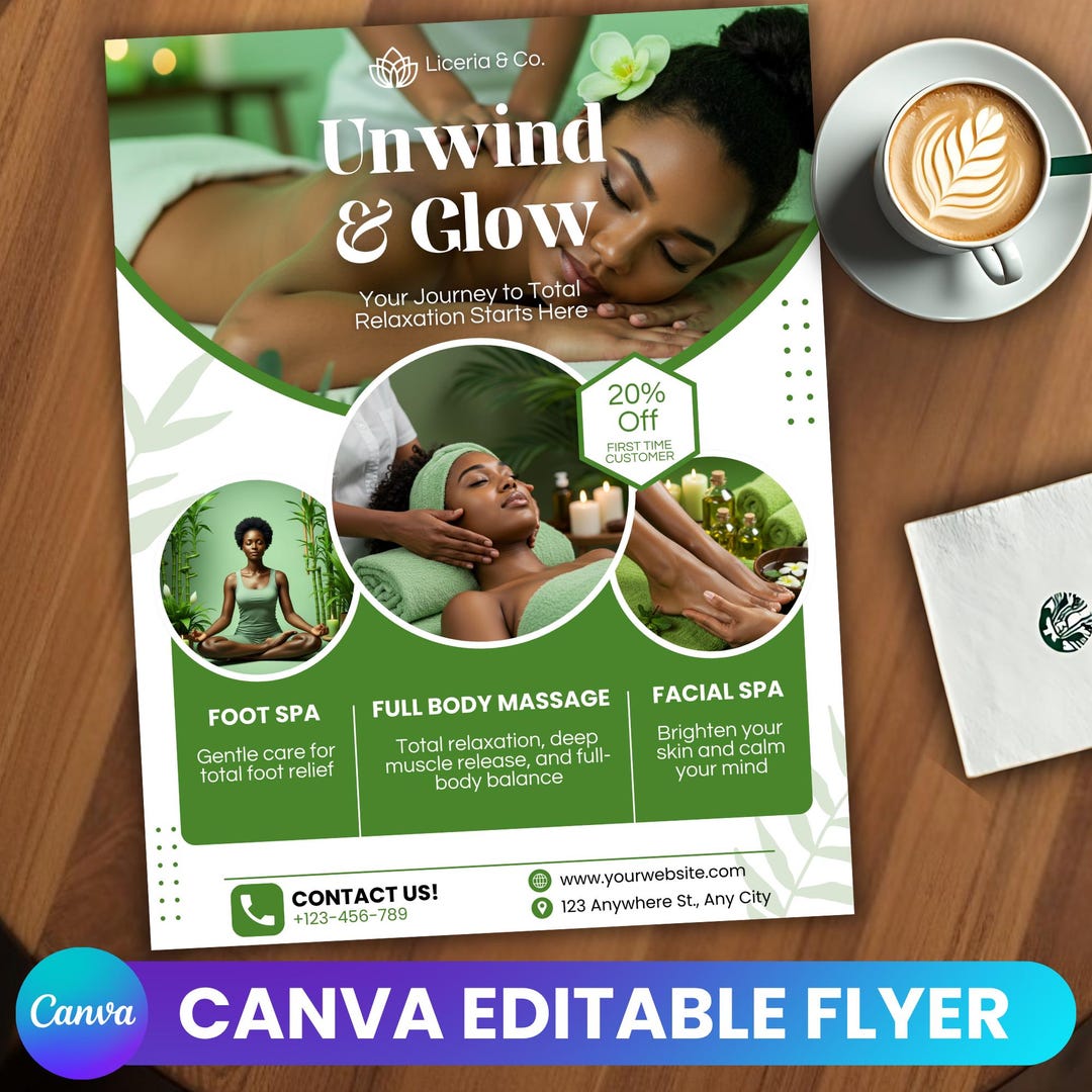 Massage Therapy Flyer, Editable Flyer Template, Body Treatment Flyer ...