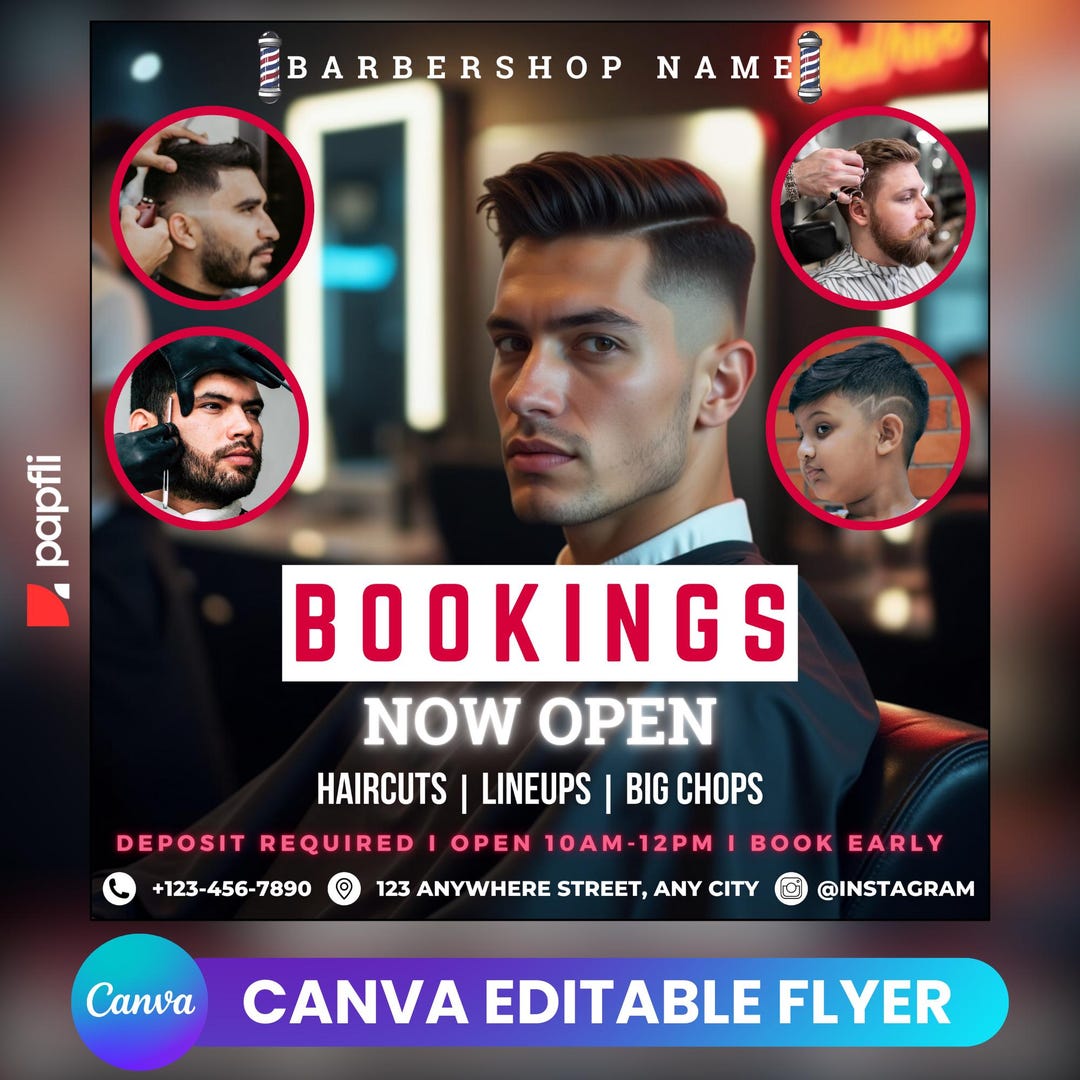 Editable Barber Flyer Template: Barber Shop Event Design (canva) - Etsy
