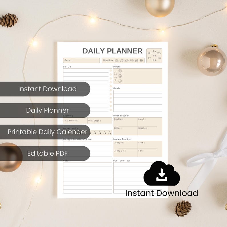 Printable Daily Planner | Minimalist Daily Calendar PDF | Undated To-do ...