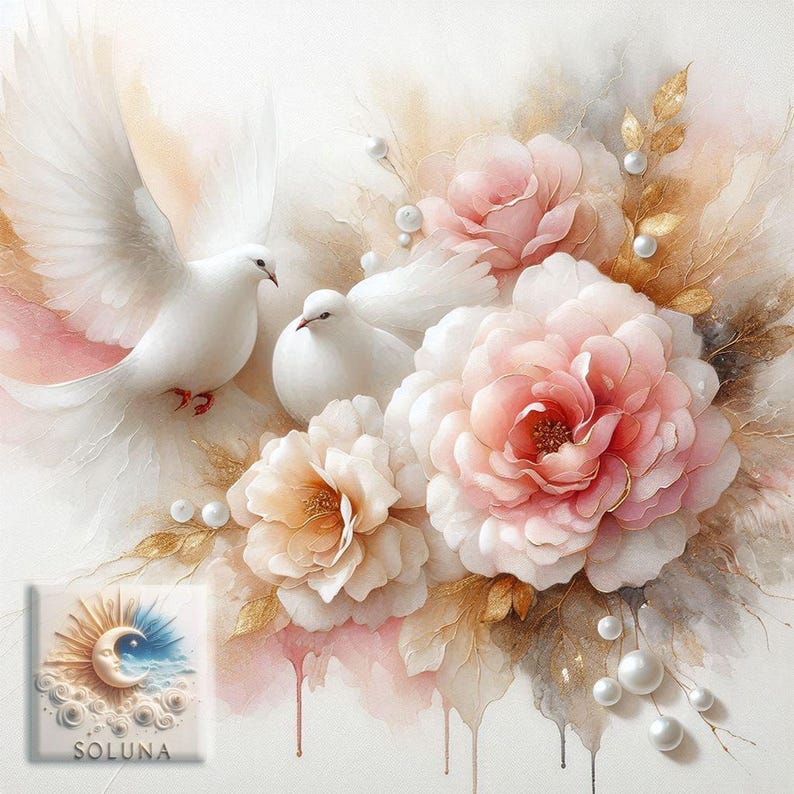 Watercolor Flower and Dove Clipart Set: Wedding Graphics (digital ...