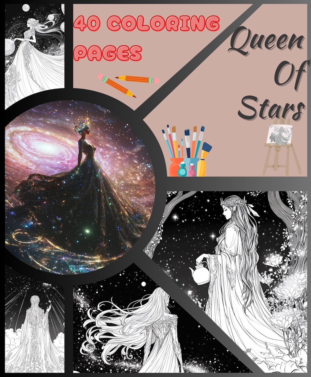 40 Queen of the Stars Coloring Pages, Celestial Realms and Cosmic Magic ...