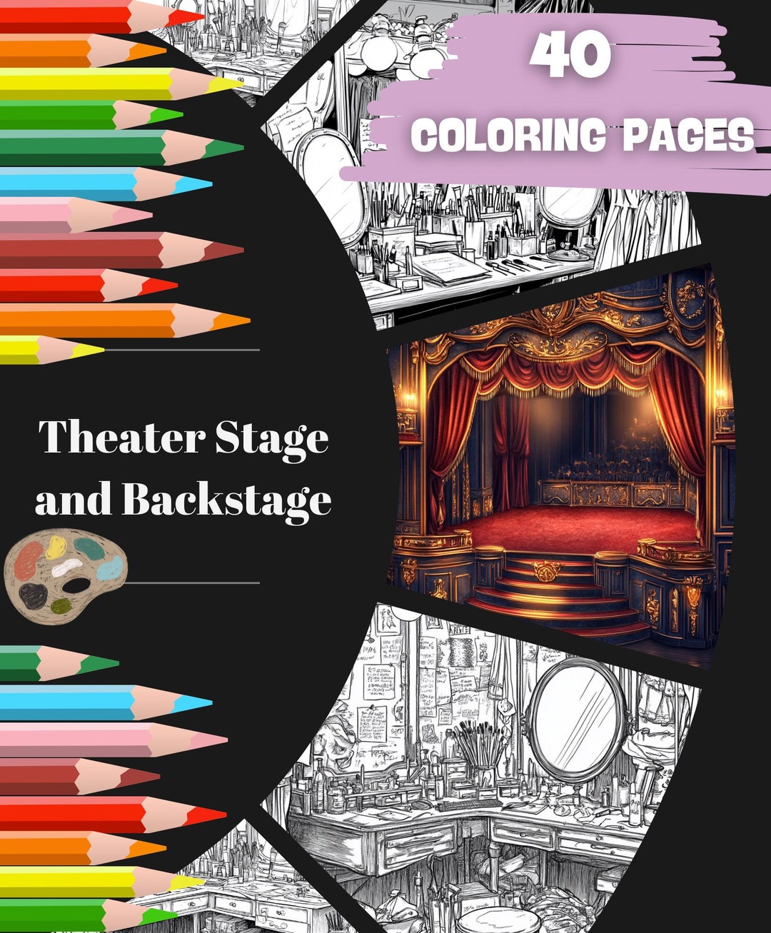 40 Theater Stage and Backstage Coloring Pages, Dramatic Scenes and ...