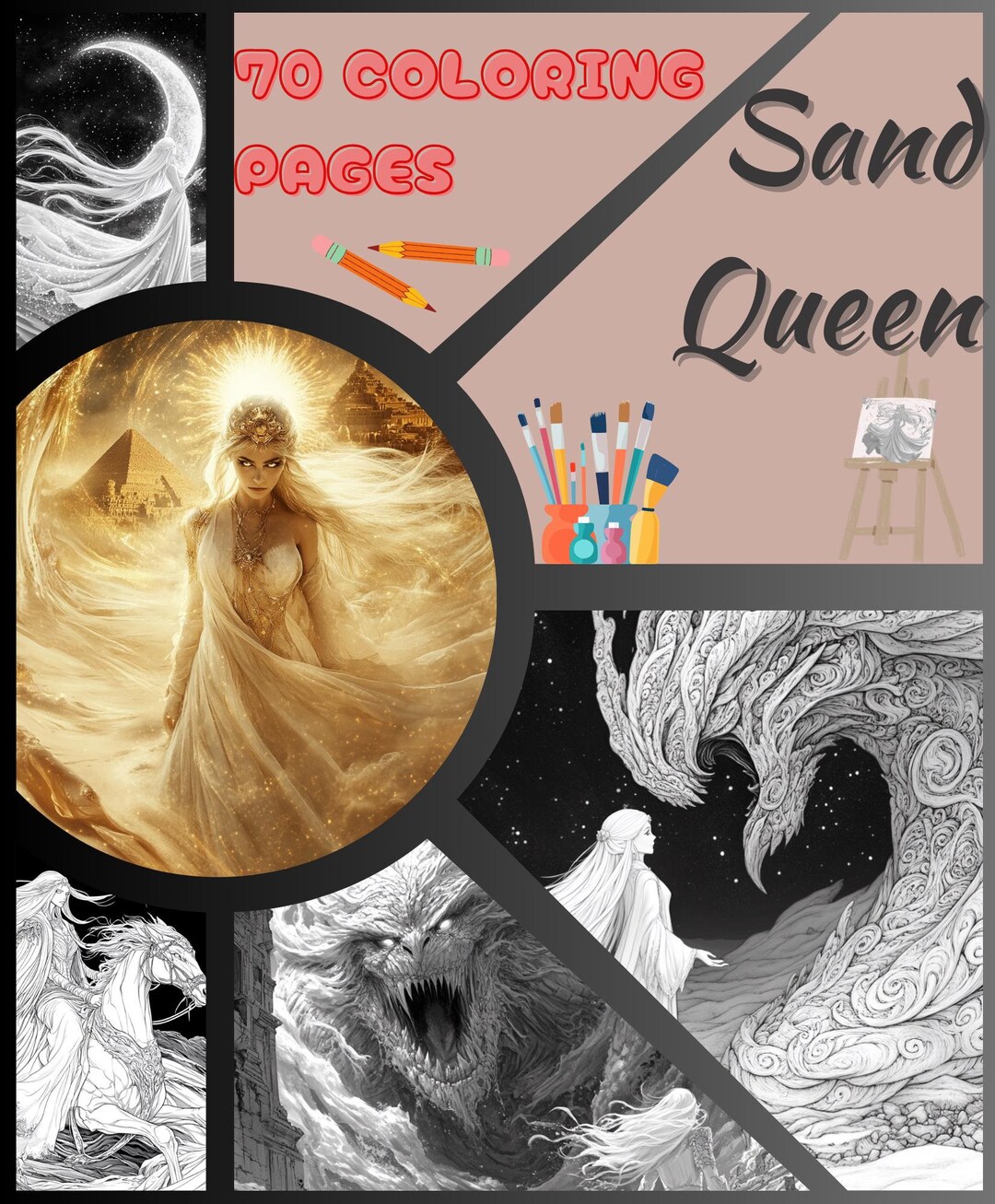 70 Sand Queen Coloring Pages, Ancient Desert Magic and Mystical ...