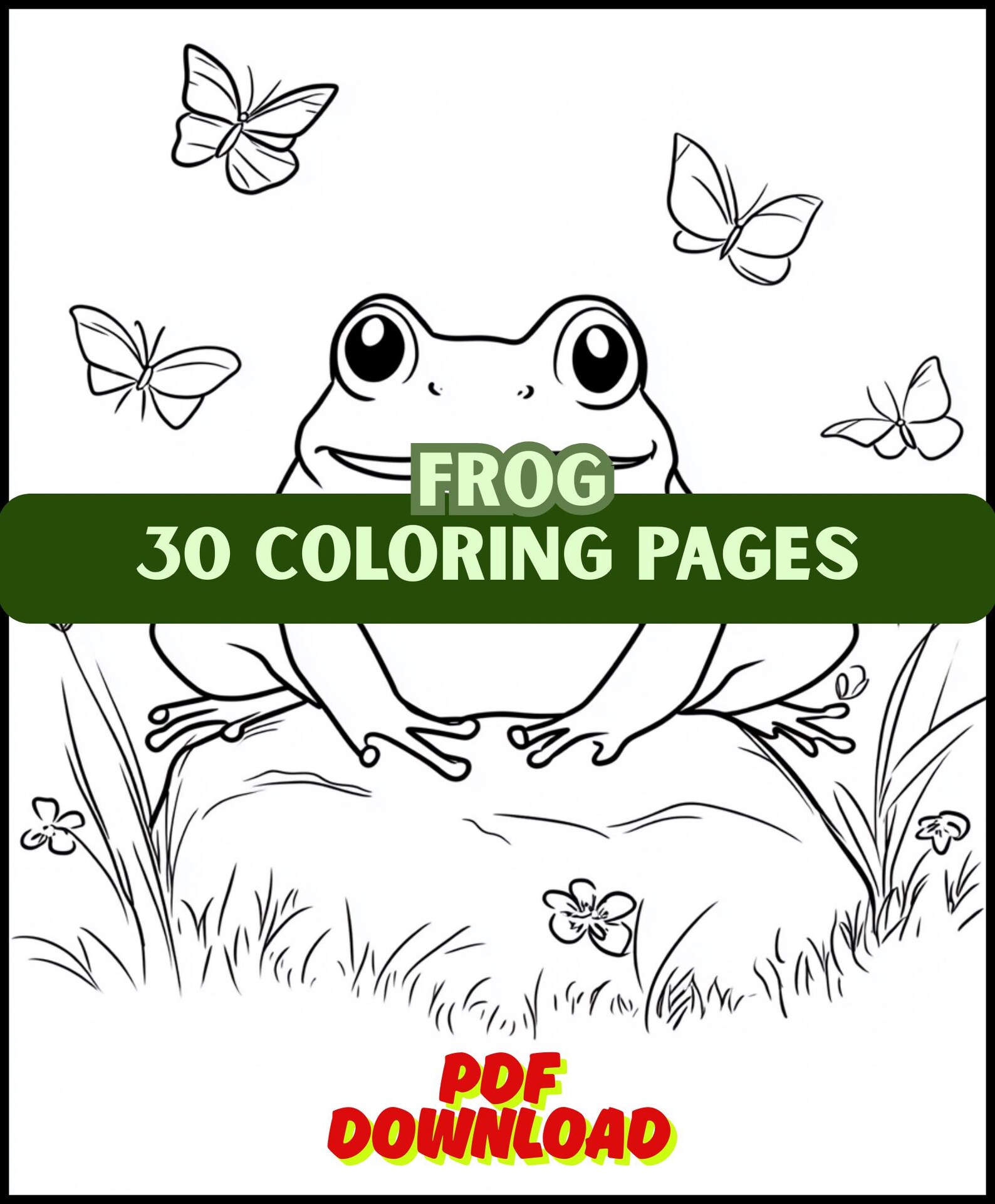 30 Frog Coloring Pages for Adults & Kids – Coloring Book, Grayscale ...