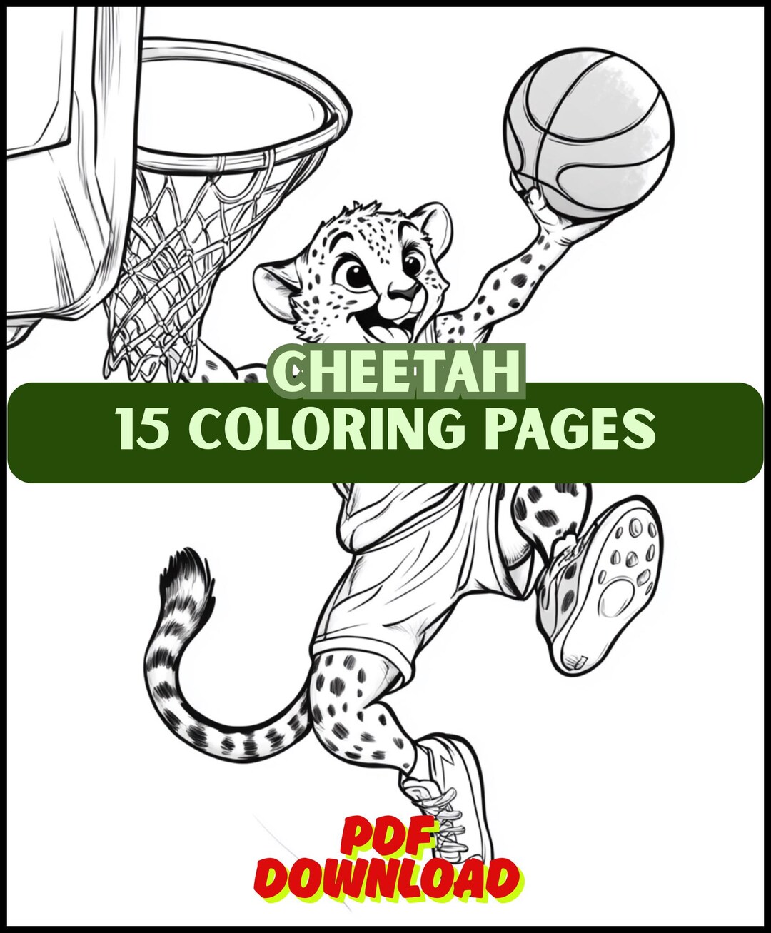 15 Cheetah Coloring Pages for Adults & Kids – Coloring Book, Grayscale ...