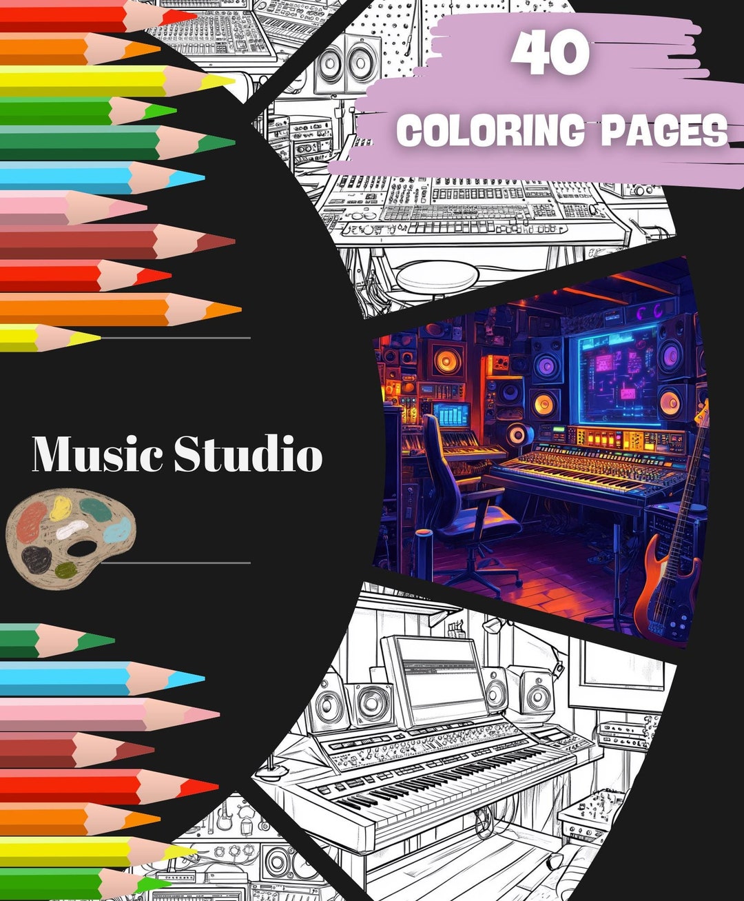 40 Music Studio Coloring Pages, Instrumental Themes and Creative Spaces ...