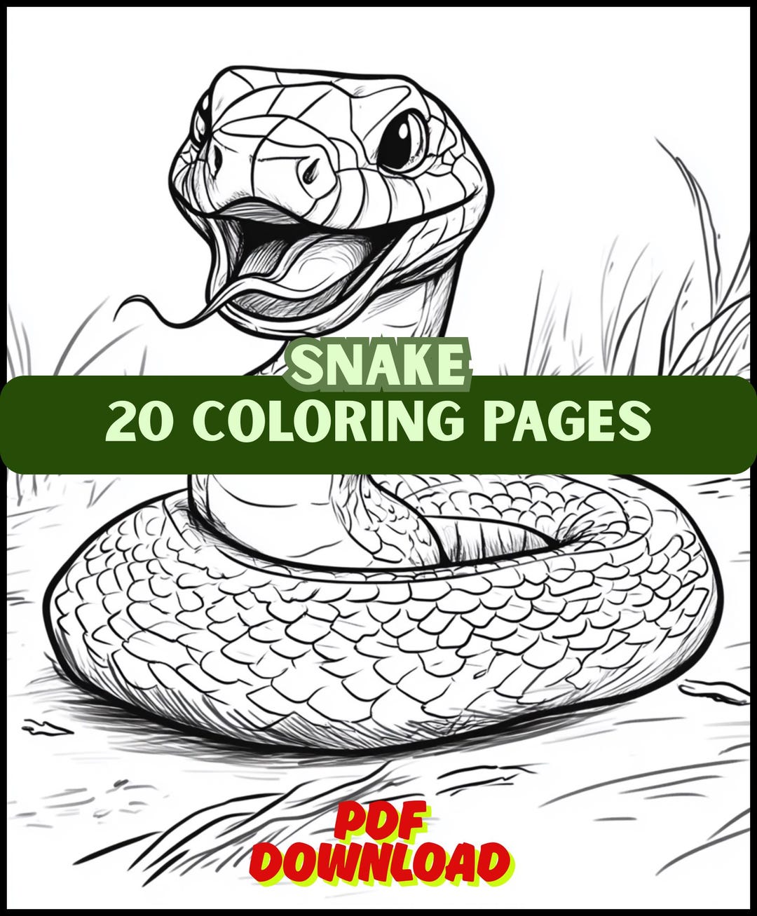 20 Snake Coloring Pages for Adults & Kids – Coloring Book, Grayscale ...