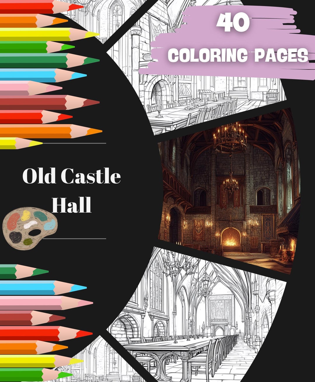 40 Old Castle Hall Coloring Pages, Majestic Grayscale Designs ...