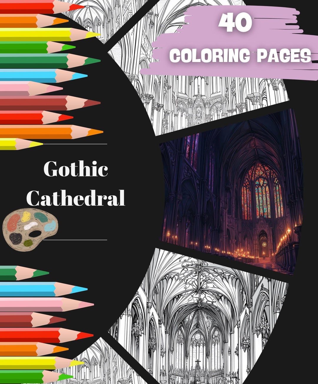 40 Gothic Cathedral Coloring Pages, Stunning Grayscale Architecture and ...