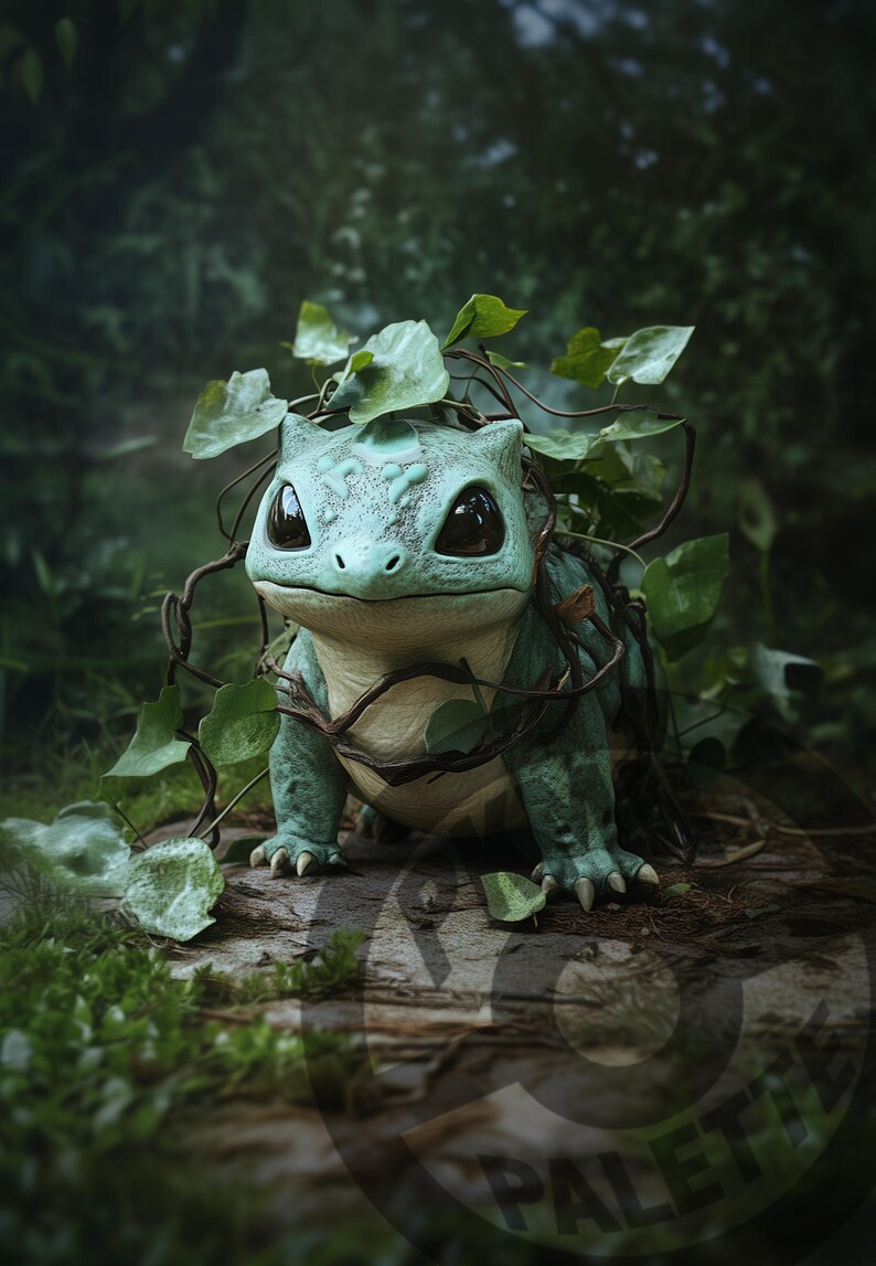Bulbasaur Realistic Pokemon Card Digital Art Illustration Portrait Red ...