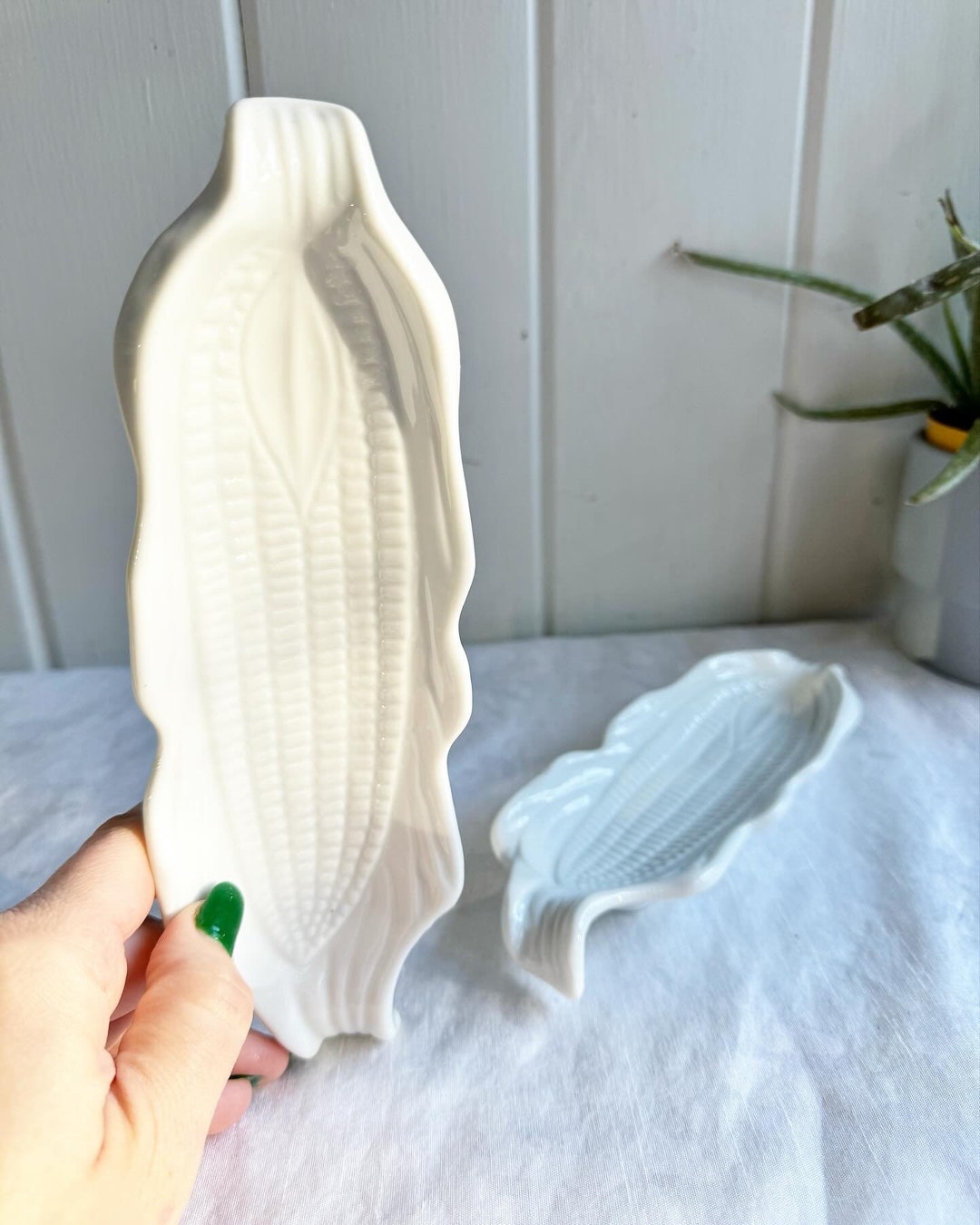 Vintage Pair of White Ceramic Corn on Cob Shaped Corn Holder/spoon Rest ...