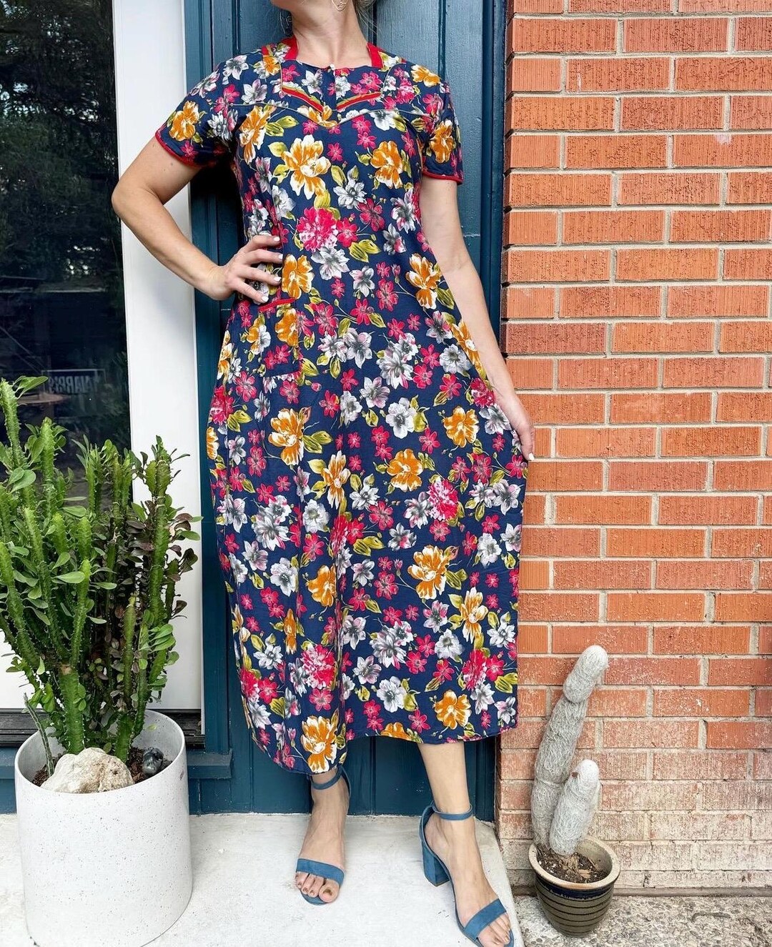 Vintage Pommys Plus XL Floral Tropical Dress. White 5” Zipper Down the ...