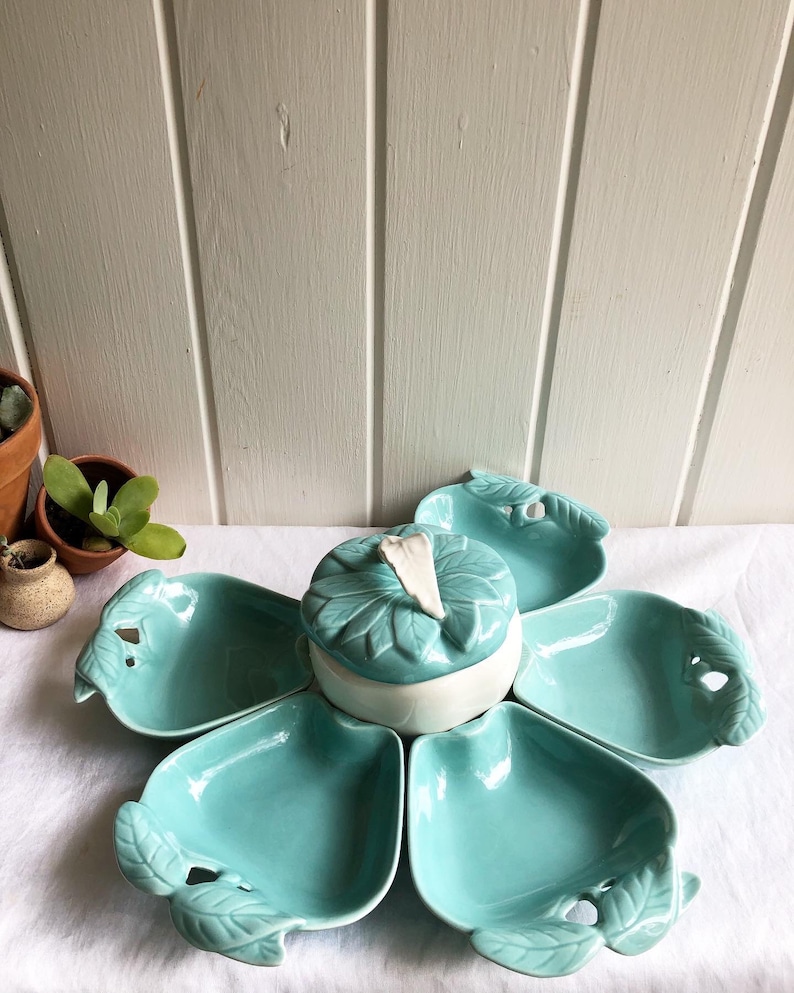 Vintage Turquoise Apple Shaped Serving Set by Hoenig of - Etsy