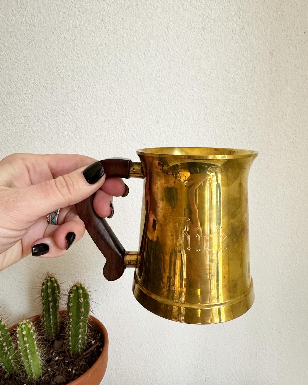 Vintage “rick” Brass Mug With Wood Handle. Rick Gift. Brass Mugs. Metal ...