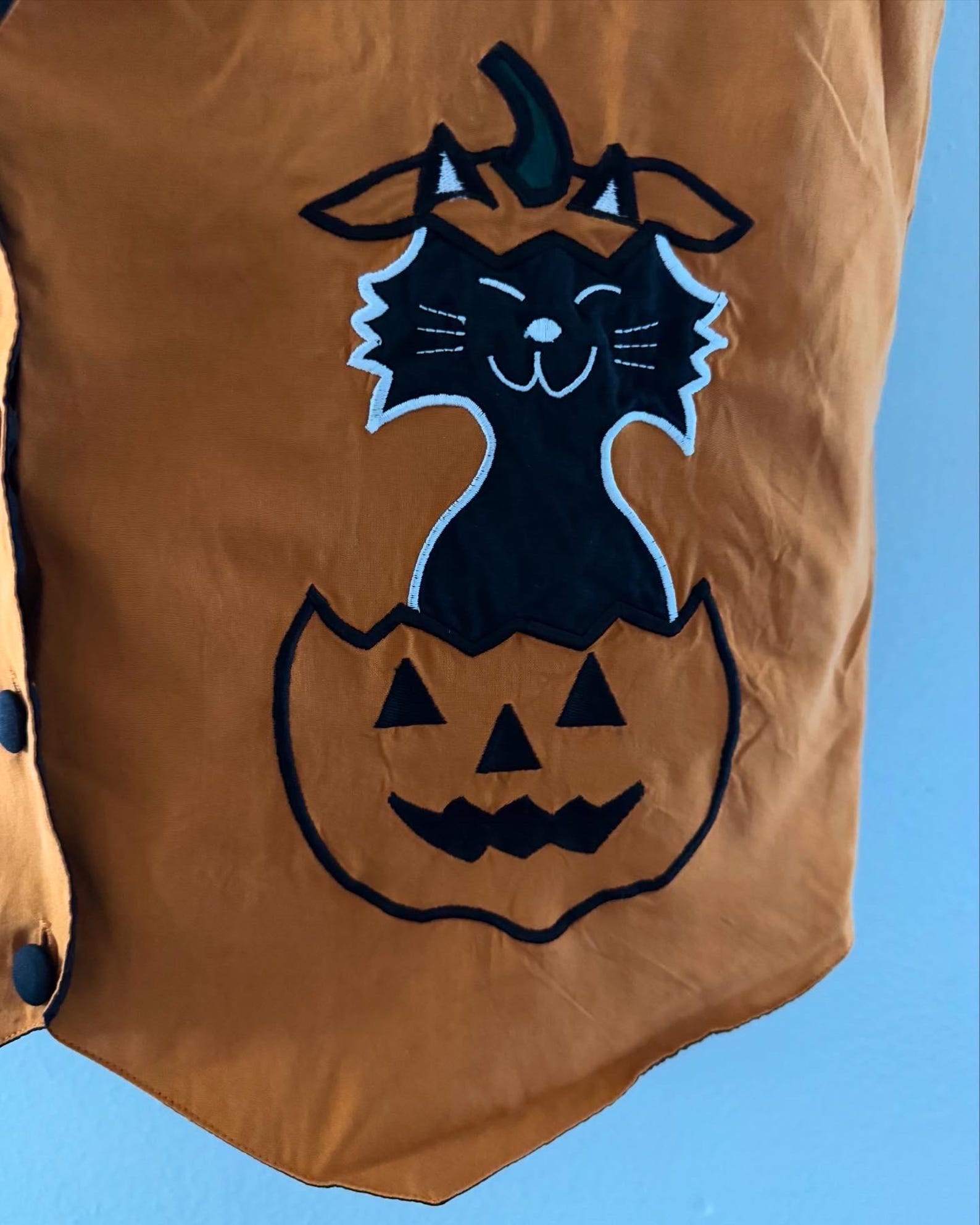Vintage XL 90s Halloween Vest, Pumpkin Kitty Vest, Vintage 90s ...