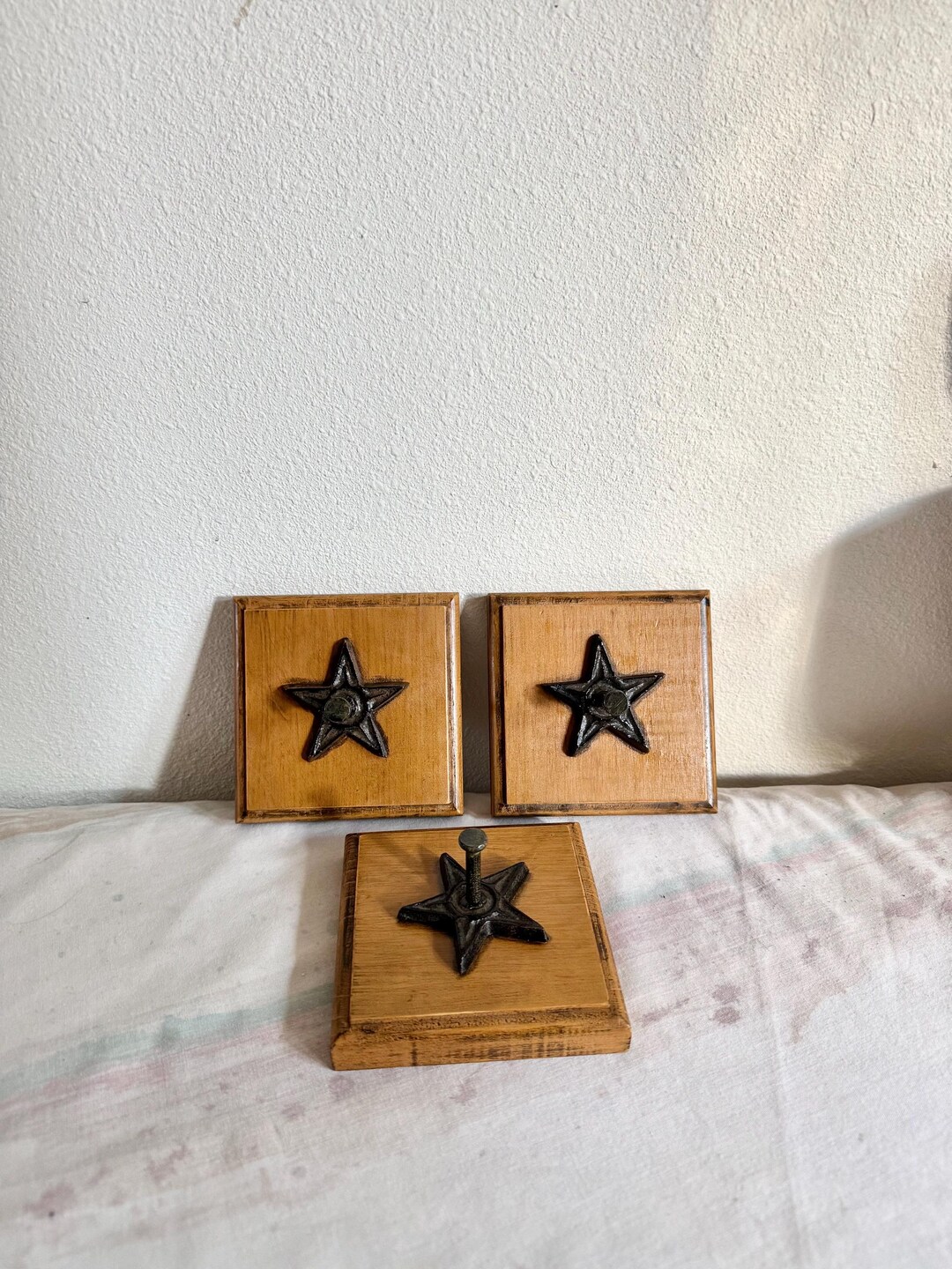 Set of 3 Vintage Bob Huffman Wood Country Primitive Metal Star Hooks ...
