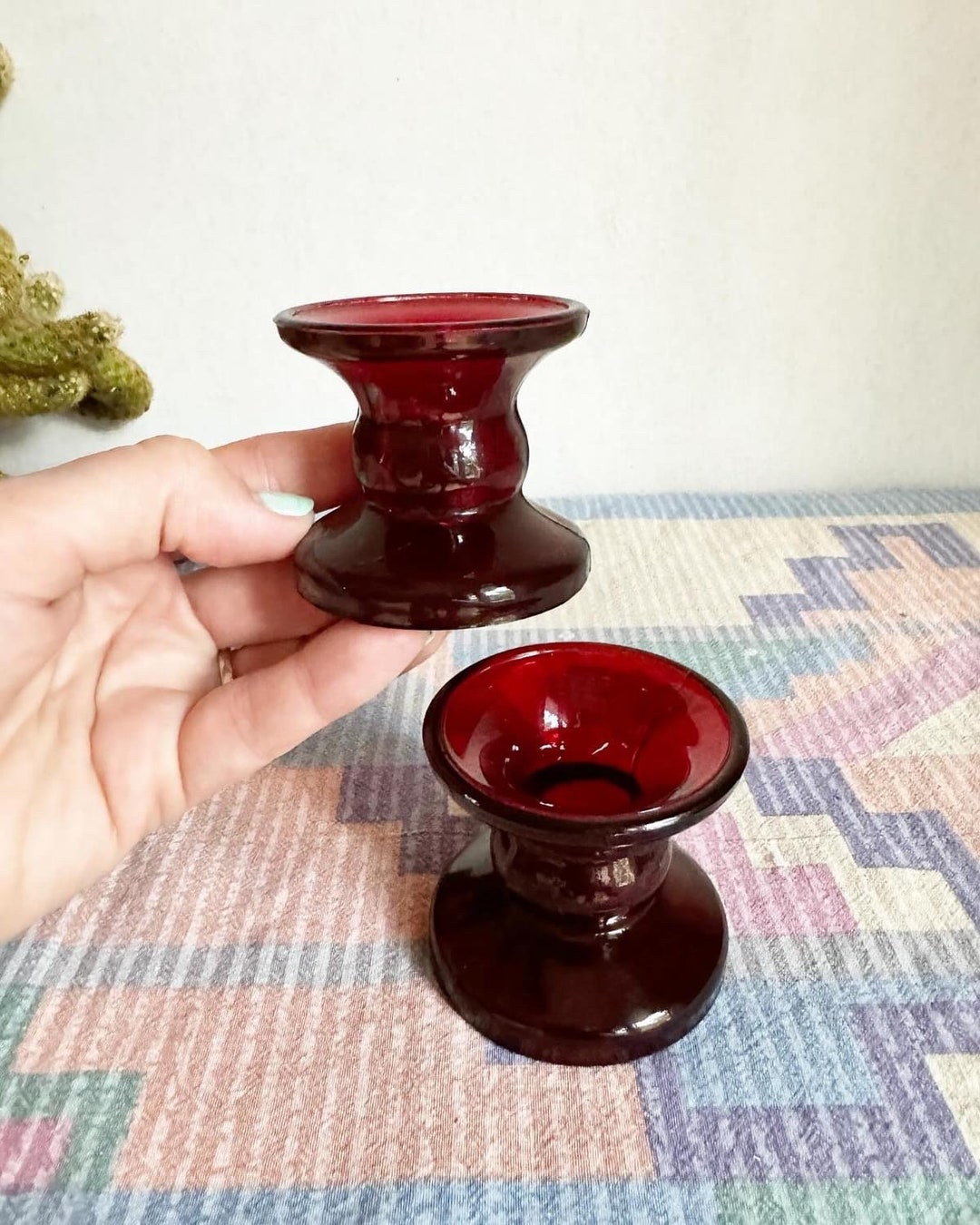 Vintage Party Lite Cranberry Red Glass Candle Holders. Made in Poland. Ruby Red Candle Holders ...