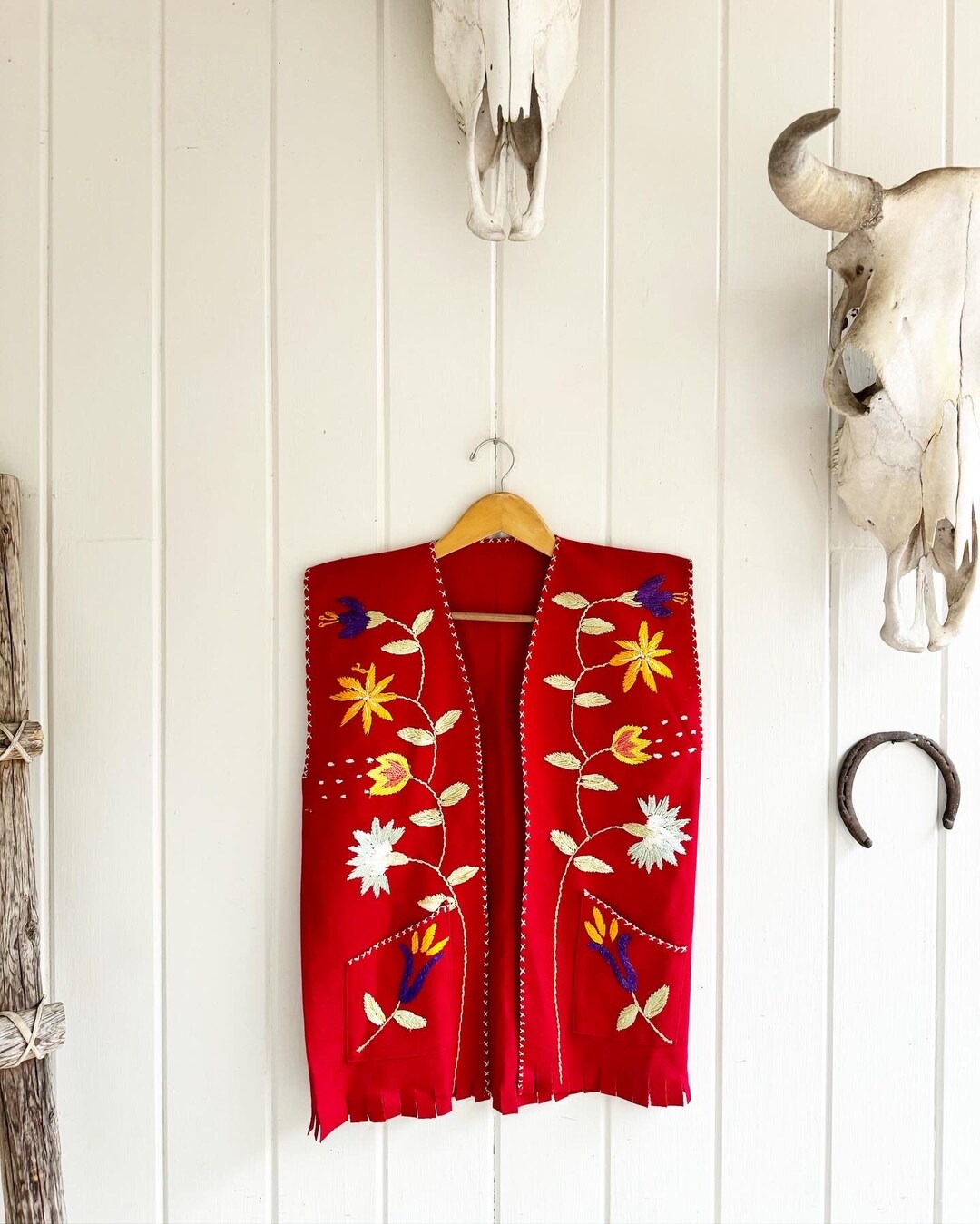 Vintage 1940s Red Tourist Mexican Vest - Hand Embroidered Souvenir ...