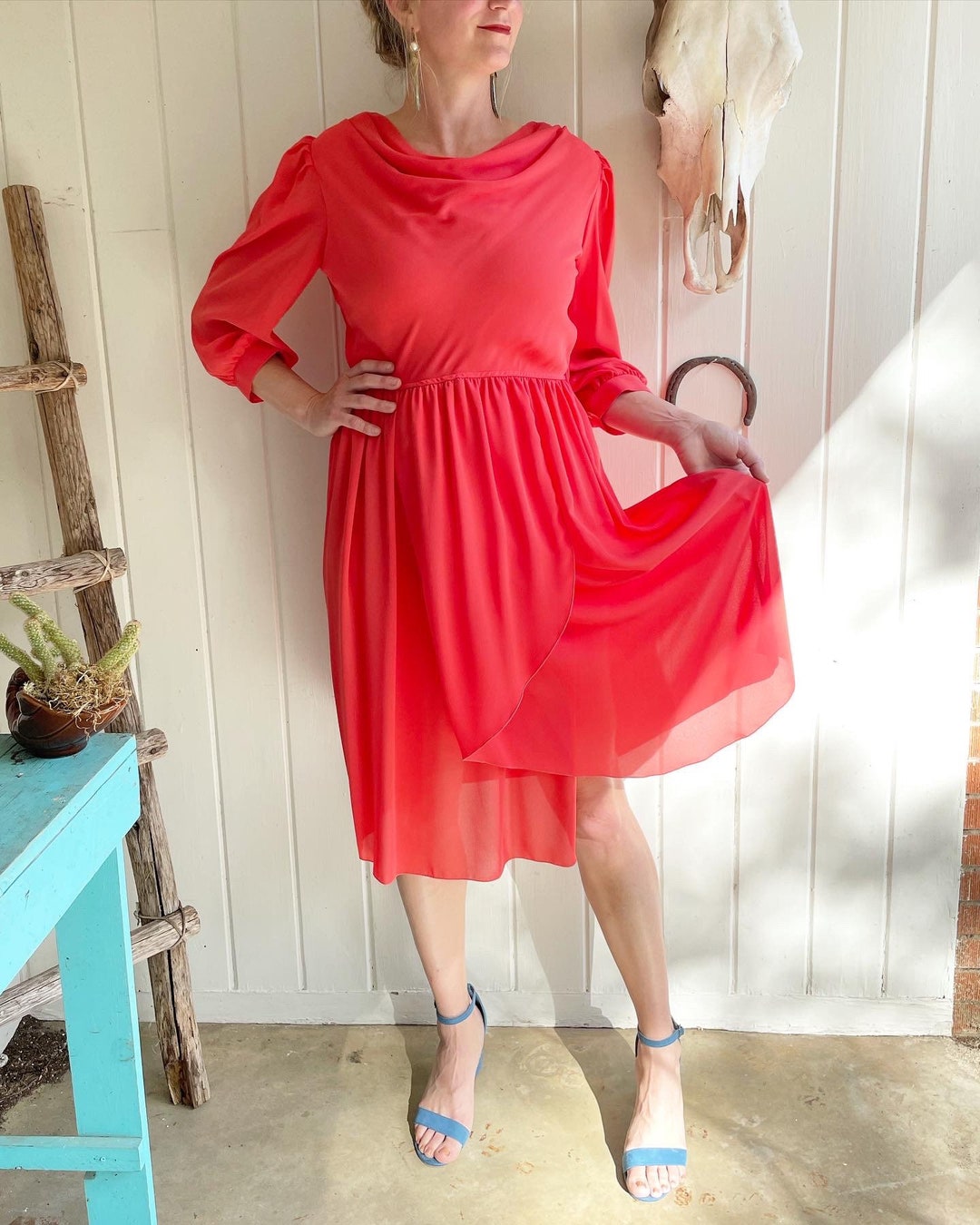 Vintage Leslie Fay Salmon Pink Flowing Dress. Spring Dress. Easter ...