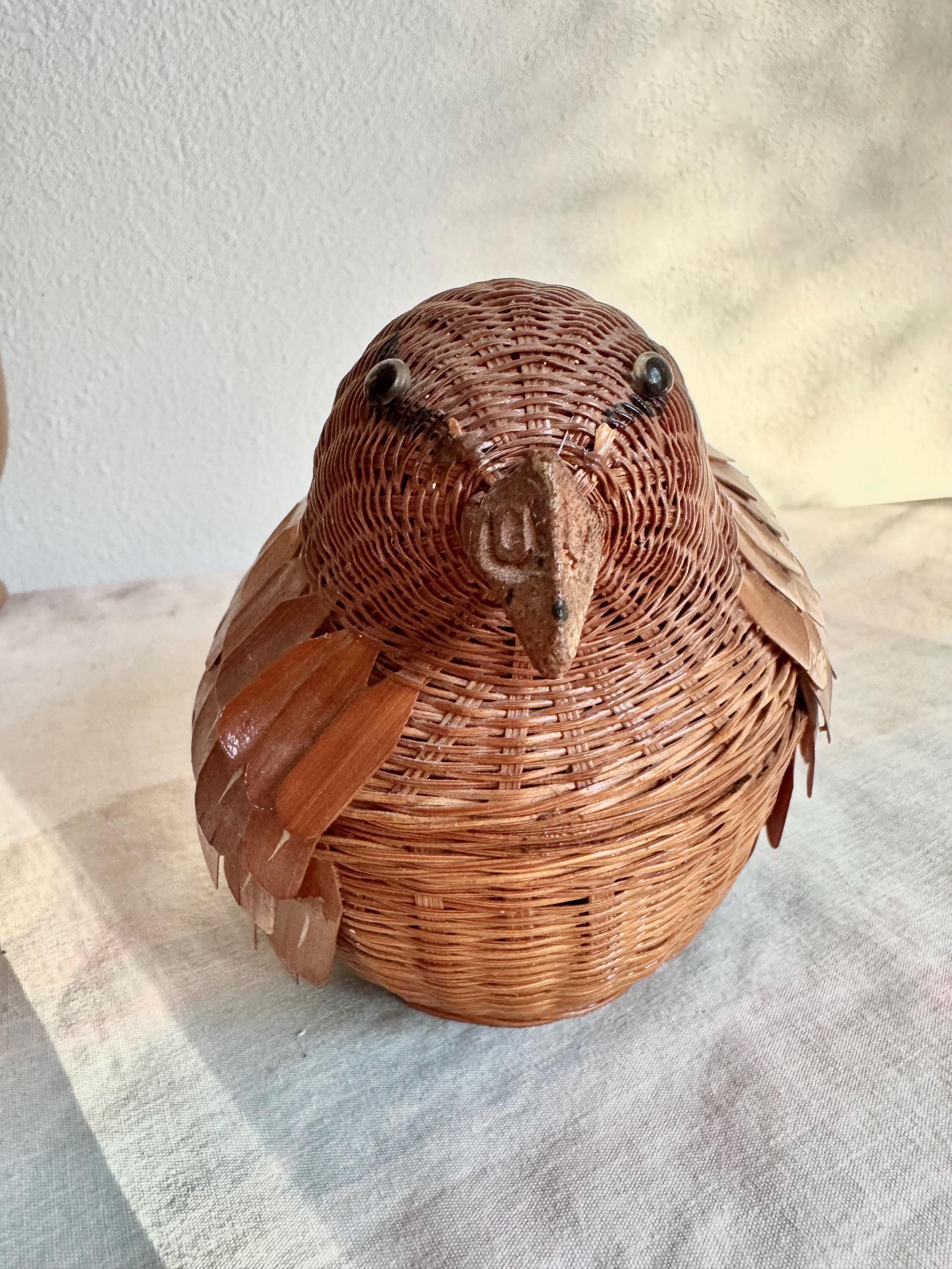Vintage Small Bird Basket Hand Painted Hidden Storage. Detailed ...