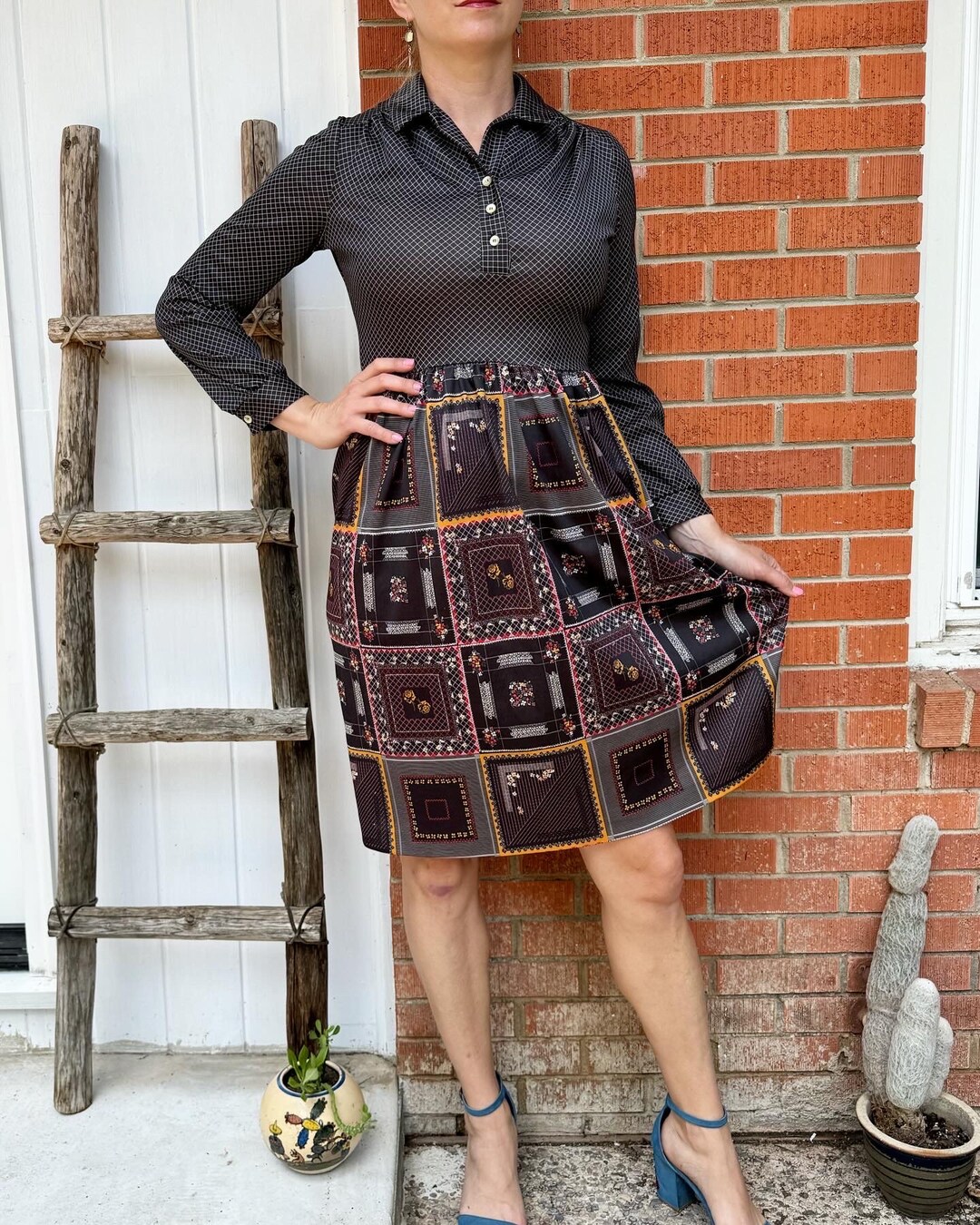 Vintage 1970’s Jaree II Retro Black White Gold Red Dress. Thanksgiving ...