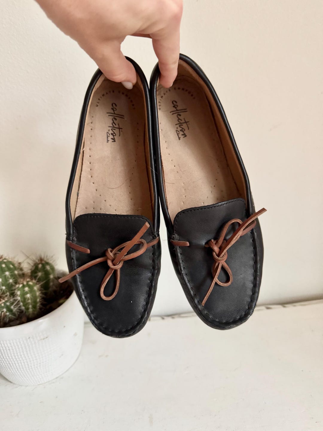 Clarks Collection Ultimate Comfort Women’s Black Leather Boat Shoes Sz ...
