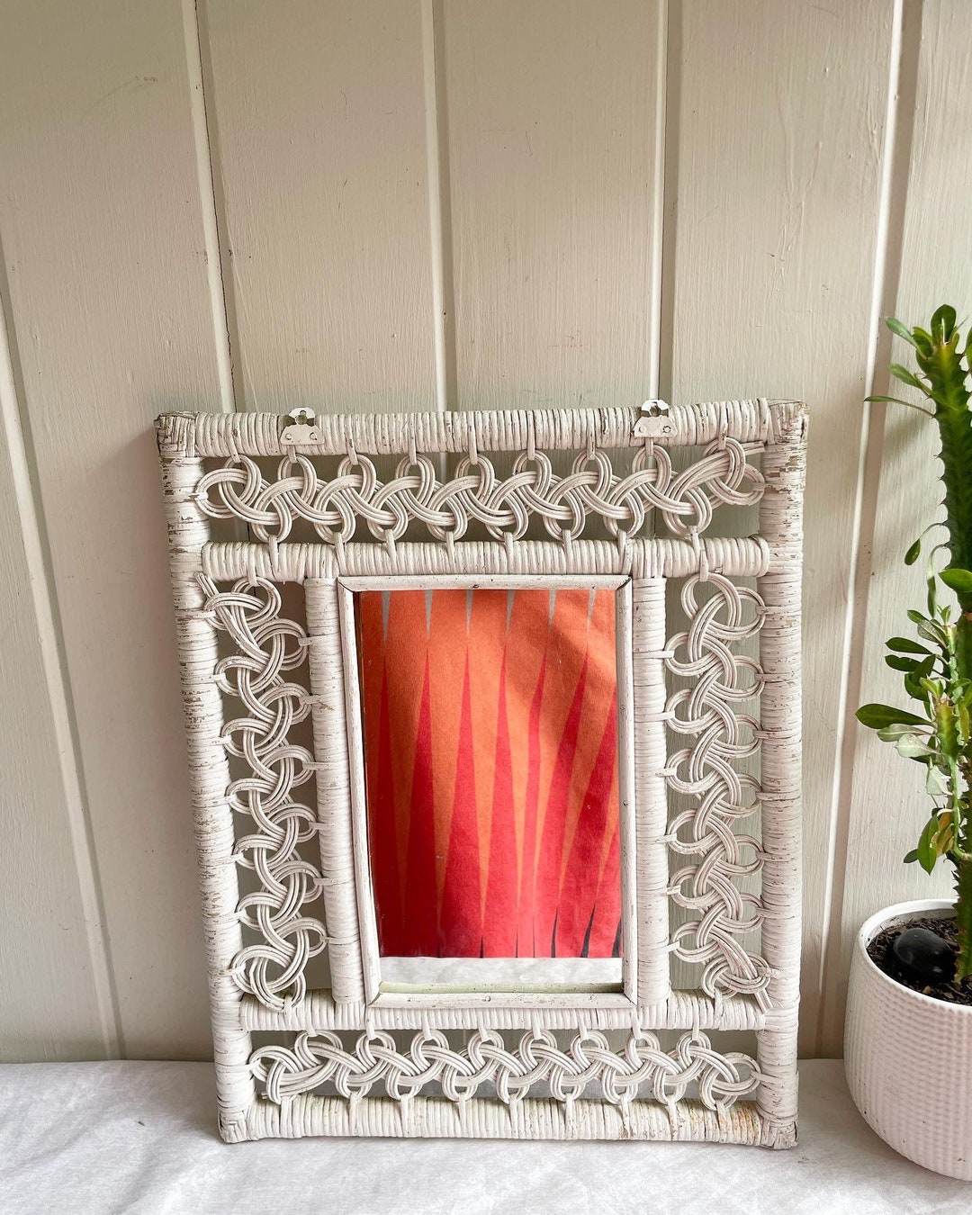 Vintage White Wicker Rattan Mirror. Bohemian Home. Boho Mirror. - Etsy