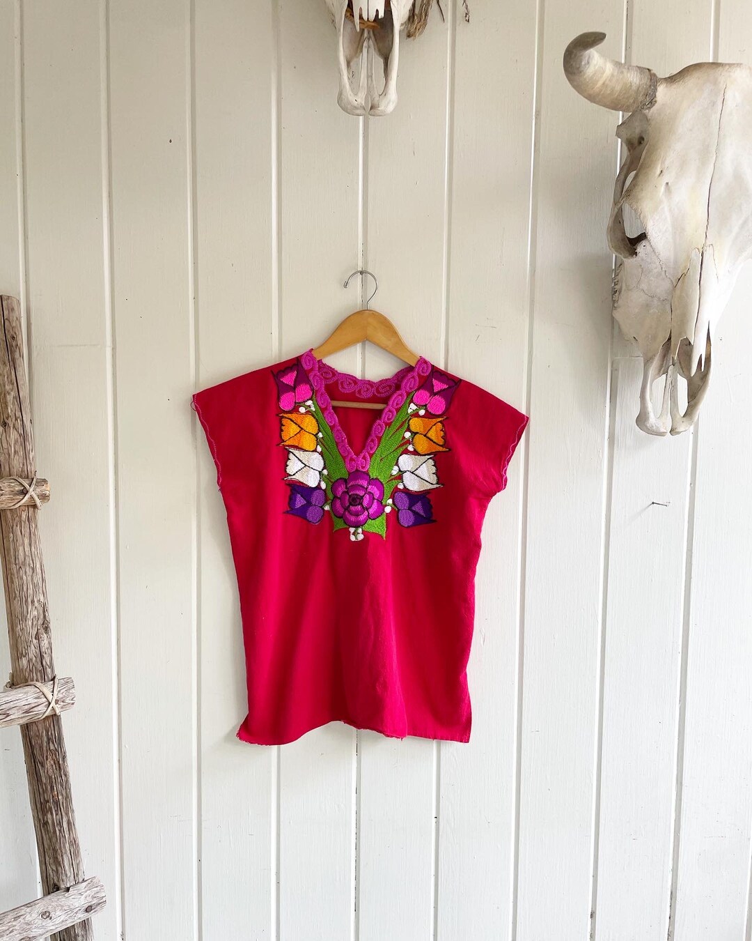 Pre Owned Guatemalan/mexican Floral Embroidered Box Shirt. - Etsy