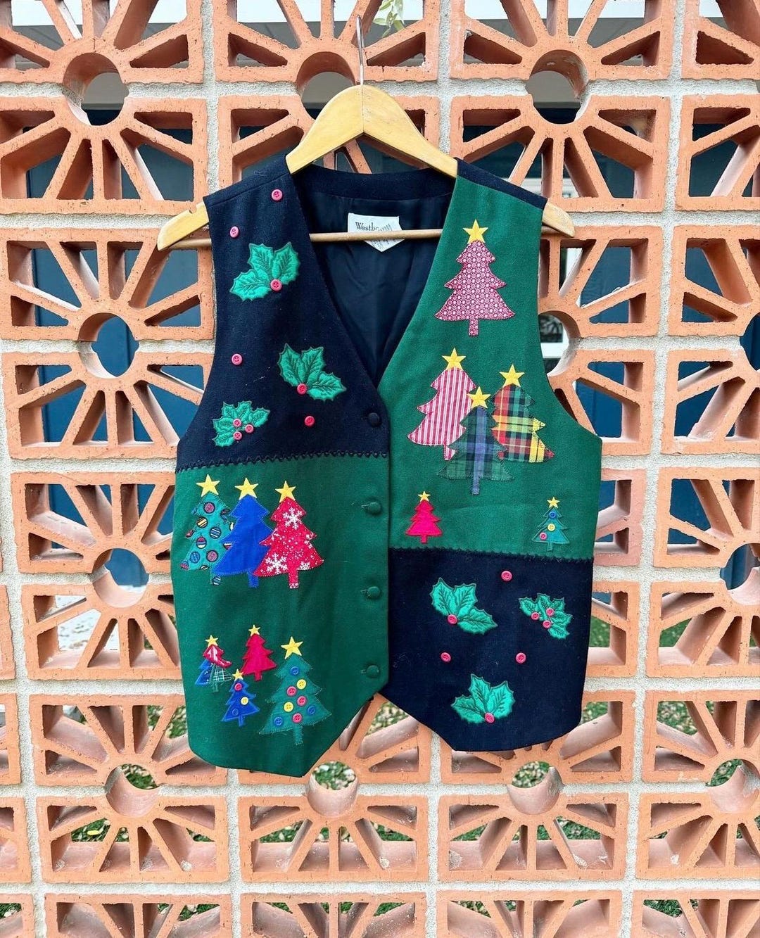 Vintage Westbound Large Christmas Holiday Patchwork Embroidered Vest ...