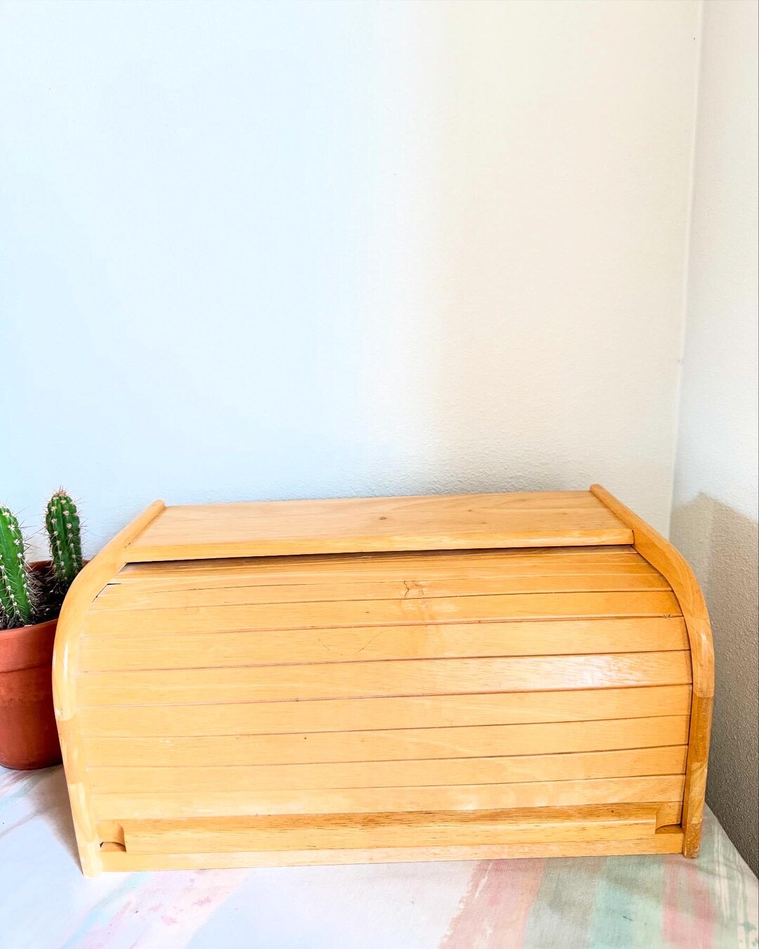 Vintage Wooden Roll up Bread Box Old Wooden Retro Bread Box Wooden ...