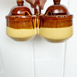 Vintage Houston Foods Double Tan & Brown Condiment Crockery Set. Jam ...