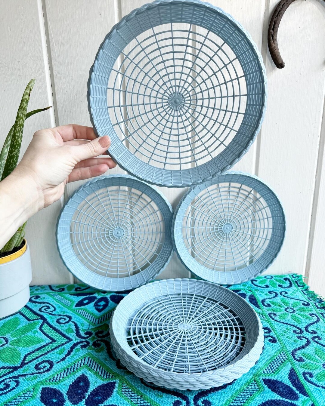 Retro Set of 7 Powder Blue Plastic Paper Plate Holder. 1970s Picnic ...