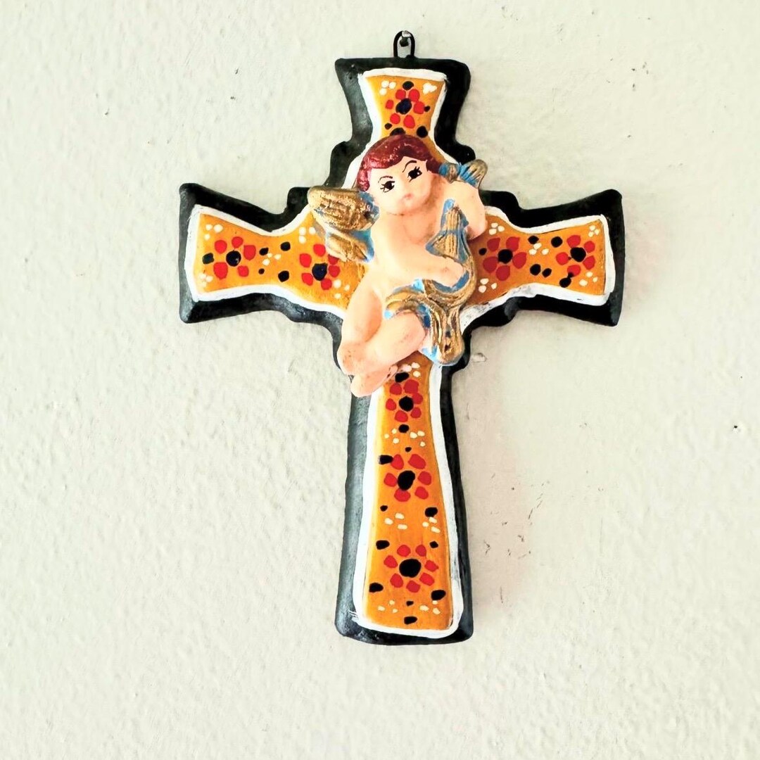 Handmade Hand Painted Mexican Cherub Angel Clay Cross. Cross Wall. . - Etsy