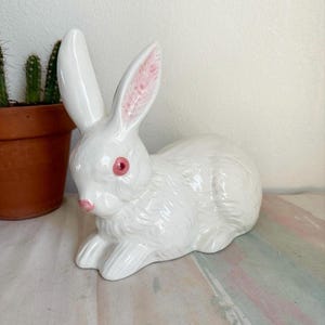 Large White Ceramic Rabbit With Pink Ears and Eyes/yard Ornament/key ...