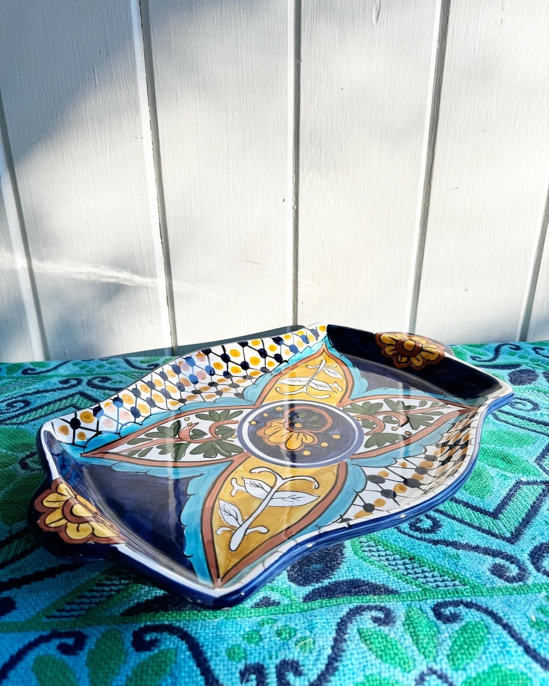 Vintage 1998 CBK Mexican Talavera Tray/plate. Beautiful Blues, Oranges ...