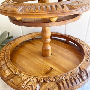 Vintage Philippines Hand Carved Monkey Pod Lazy Susan. Vintage Mid ...