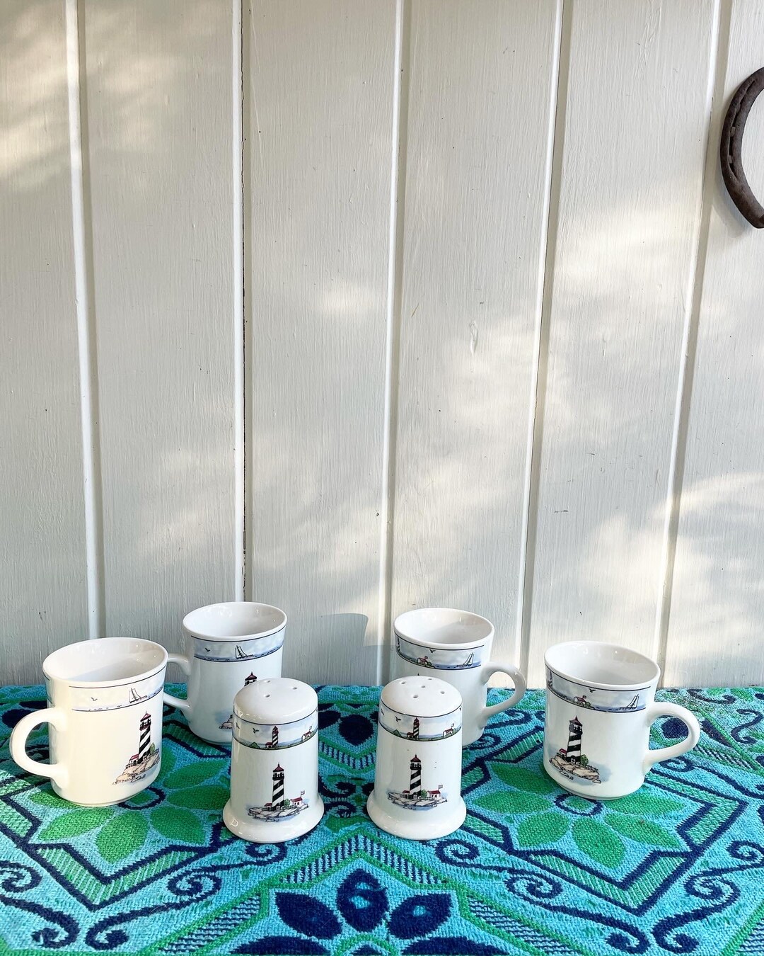 Vintage Lighthouse Stoneware Mugs and Salt and Pepper Shaker Sets. Set ...