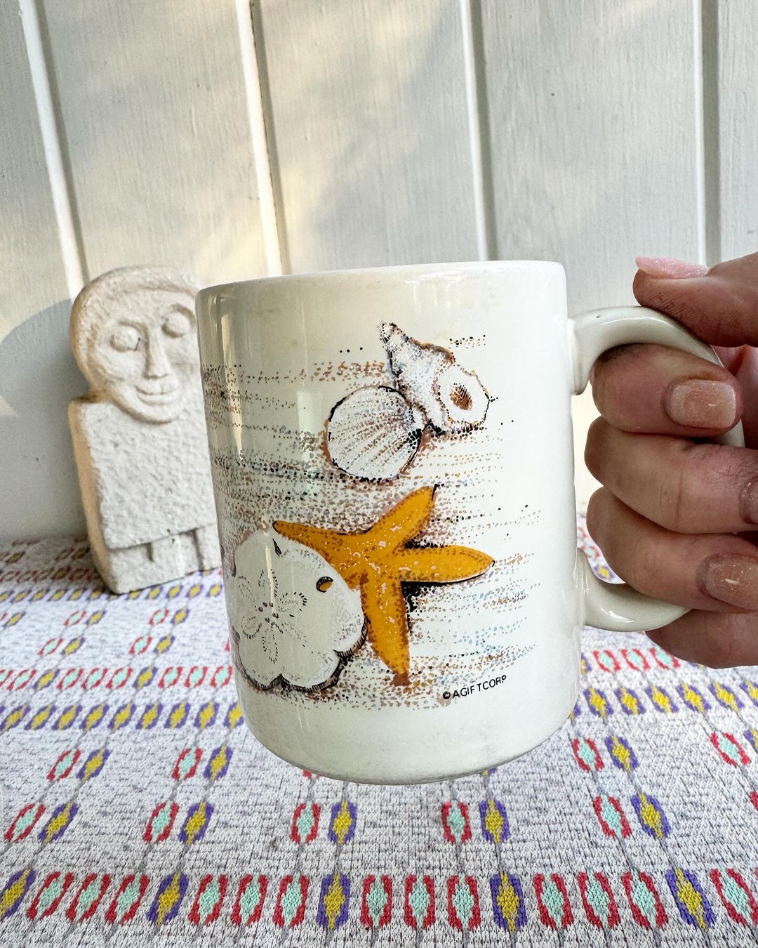 Vintage 1980’s Tan and Cream Seashell Themed Mug. Artistic Beach Motif ...