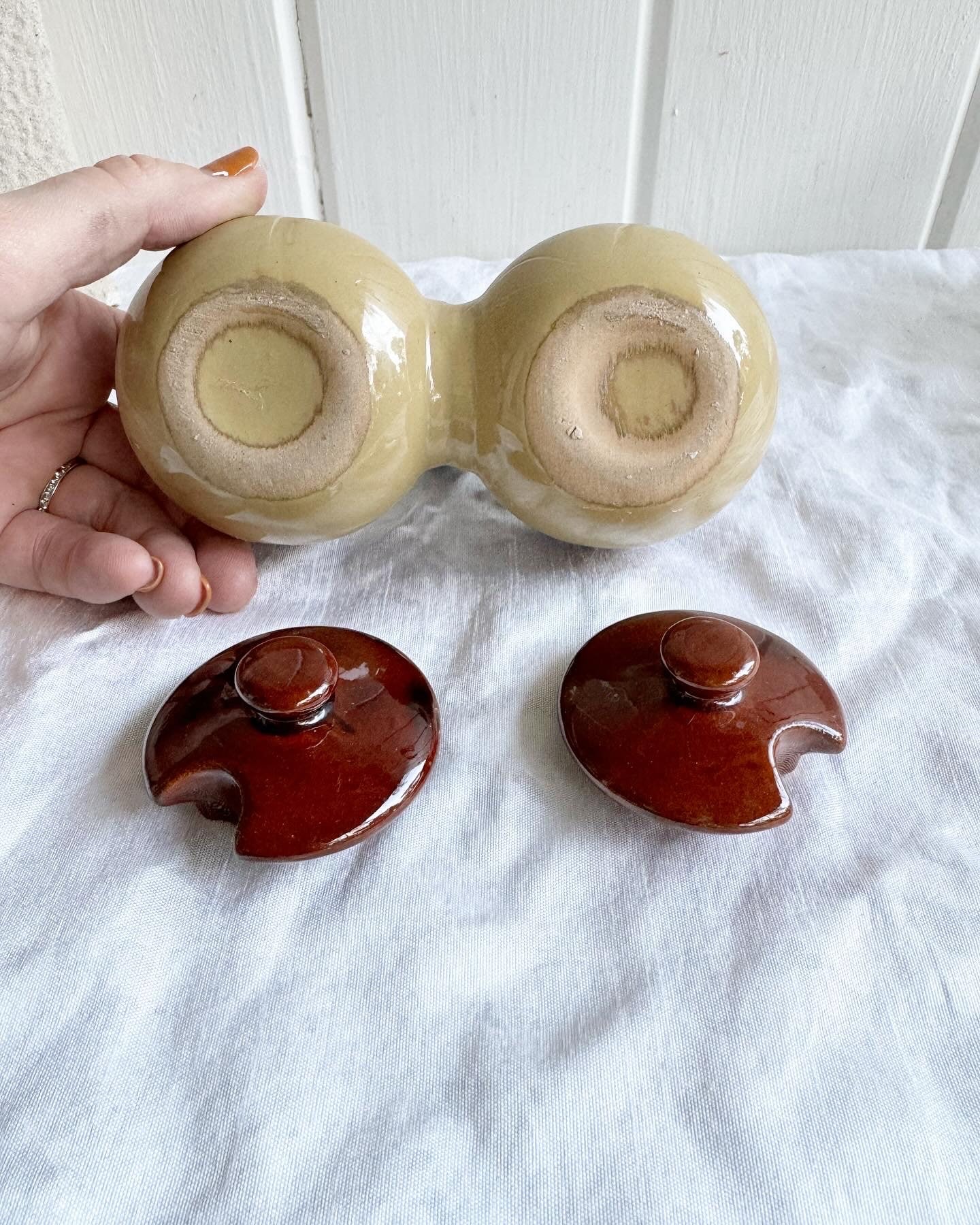 Vintage Stoneware Brown Condiment Jar With Lids. Salt and Pepper Pig ...