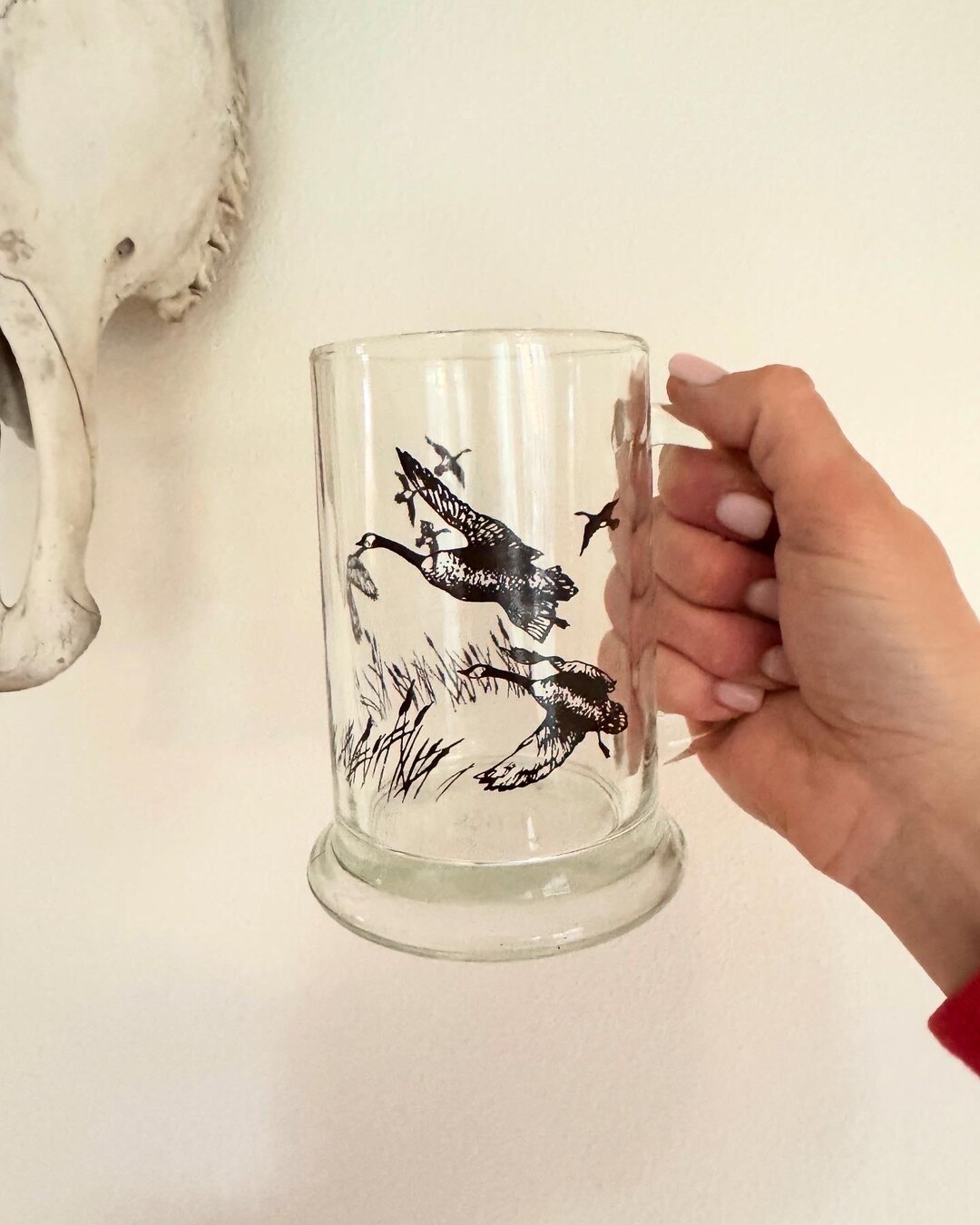 Vintage Avon Flying Geese Beer Mug From 1982. Brown Geese on Clear. Dad ...