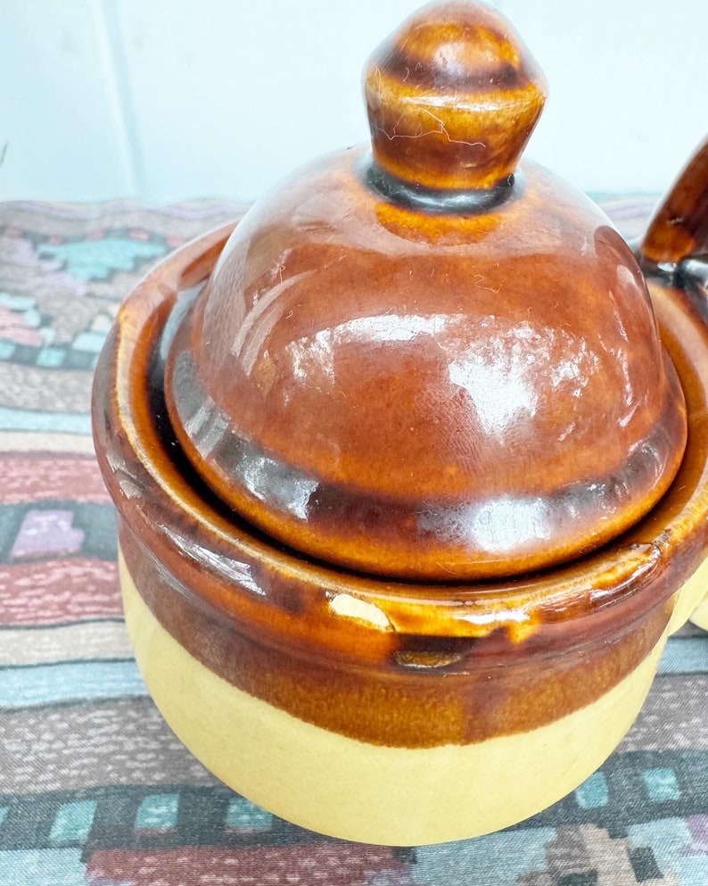 Vintage Houston Foods Double Tan & Brown Condiment Crockery Set. Jam ...